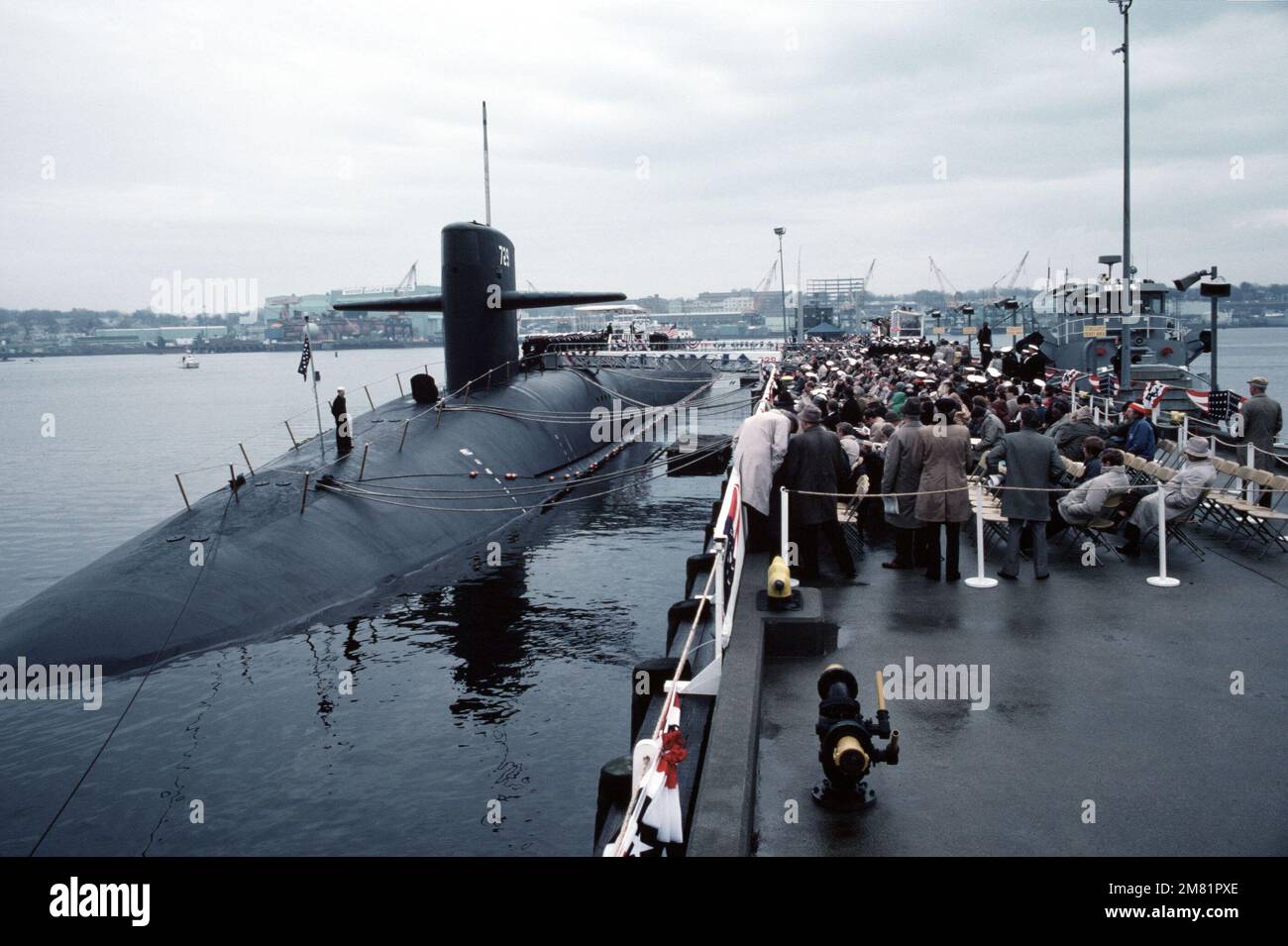 A port bow view of the nuclear-powered strategic missile submarine USS ...