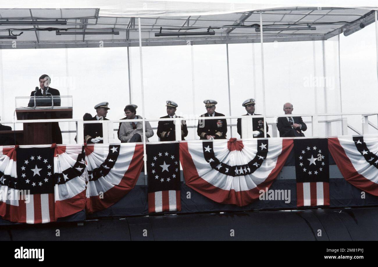 Senator MAC Mattingly (R-GA) speaks during the commissioning ceremony ...
