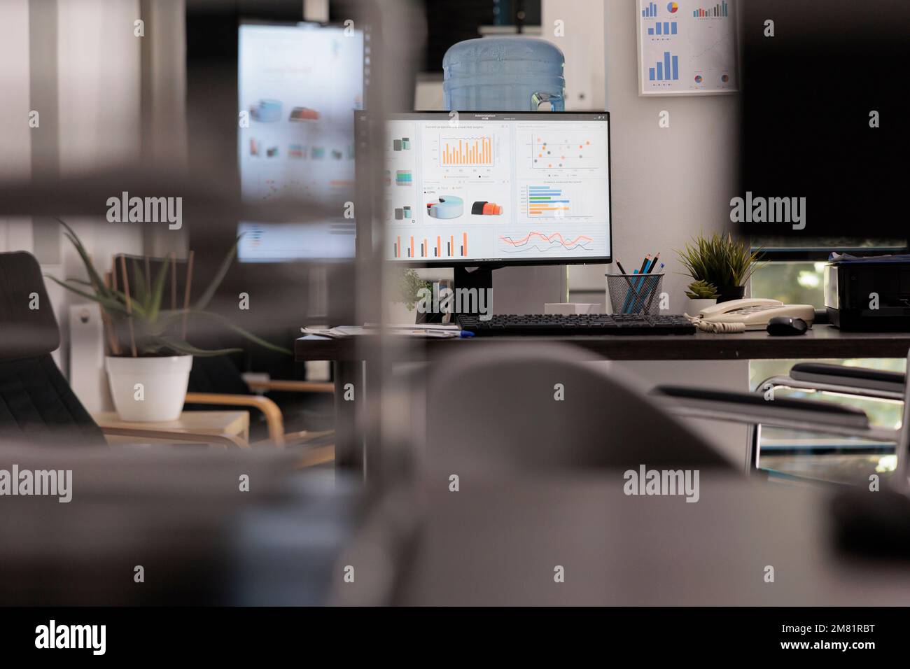 Statistical analysis company with financial growth charts on desktop ...