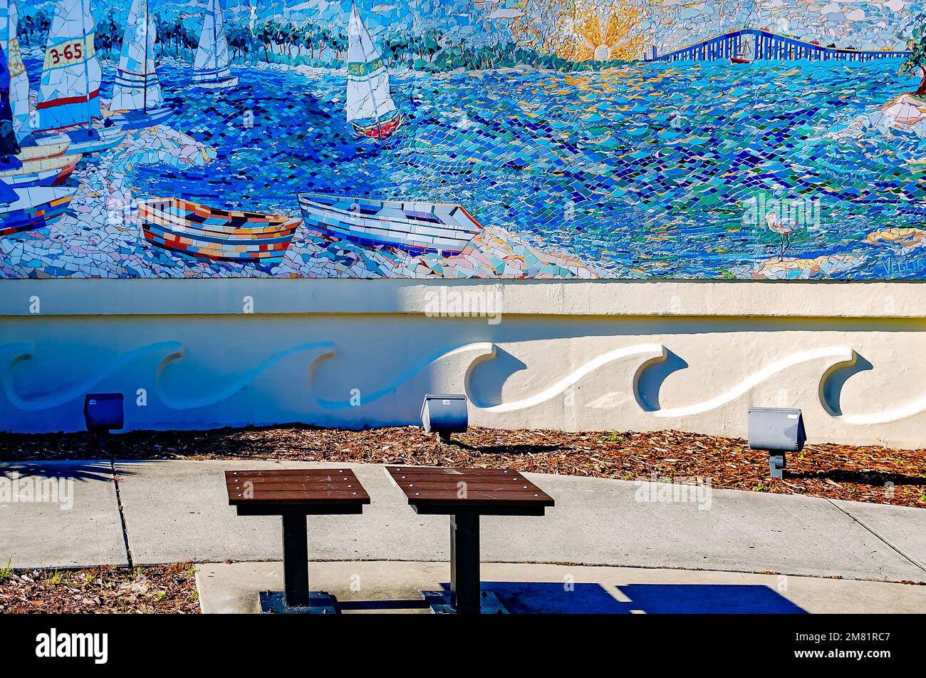 The Ocean Springs-Biloxi Bridge Mosaic Mural is pictured, Dec. 28, 2022 ...