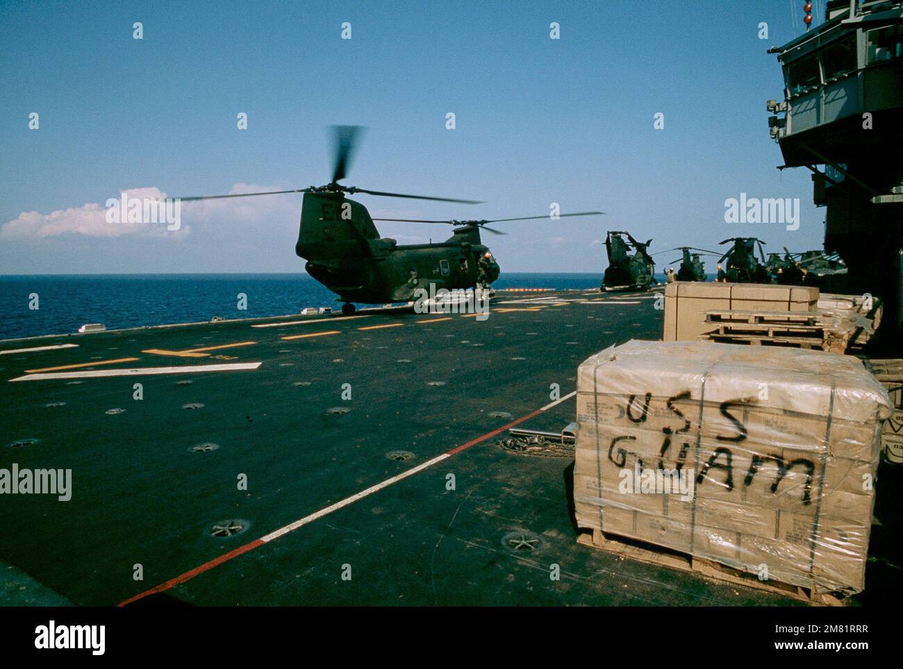 Marine CH-46 Sea Knight helicopters aboard the amphibious assault ship ...
