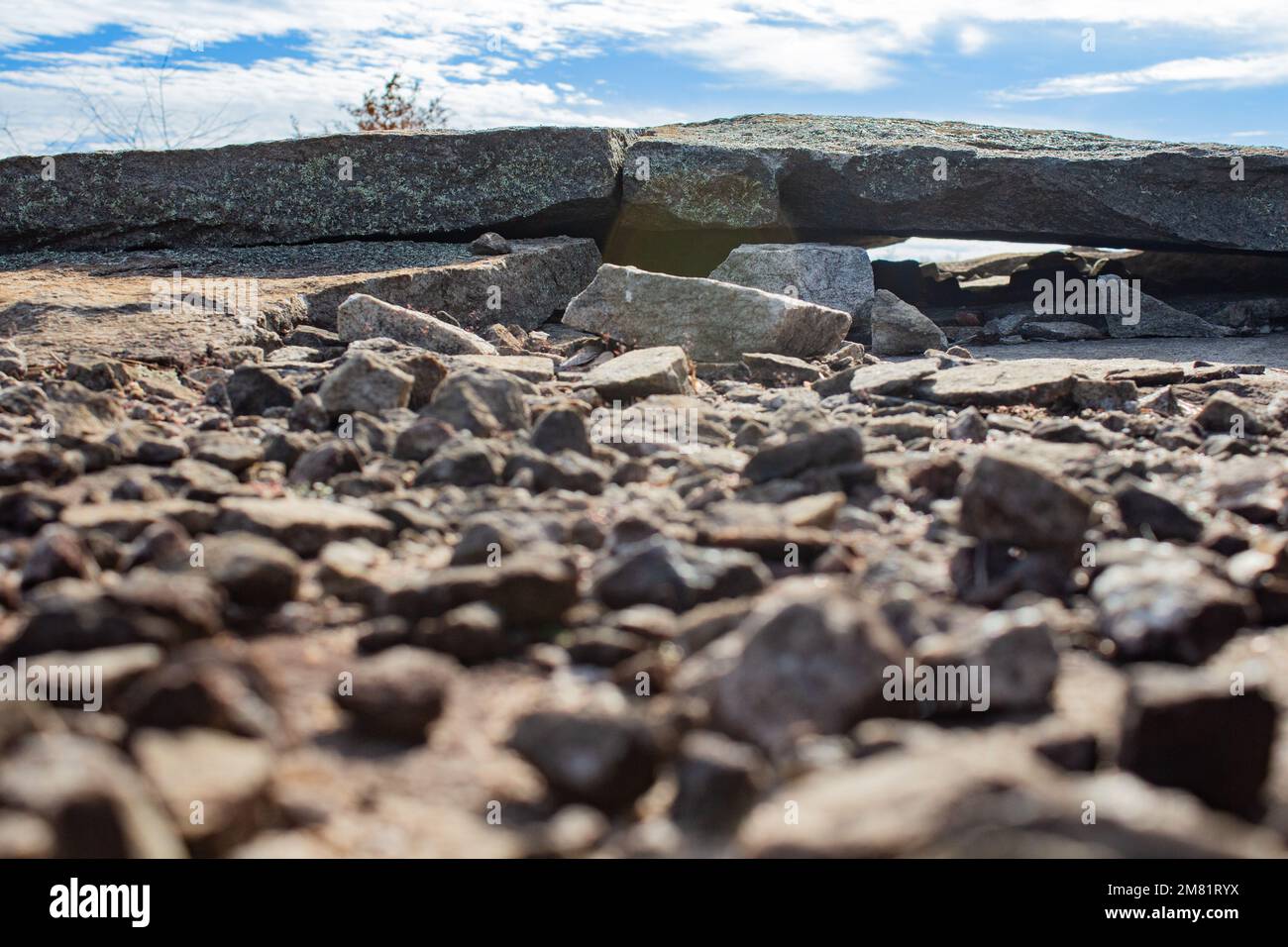 An old stone quarry with a broken granite slab in Georgia Stock Photo ...