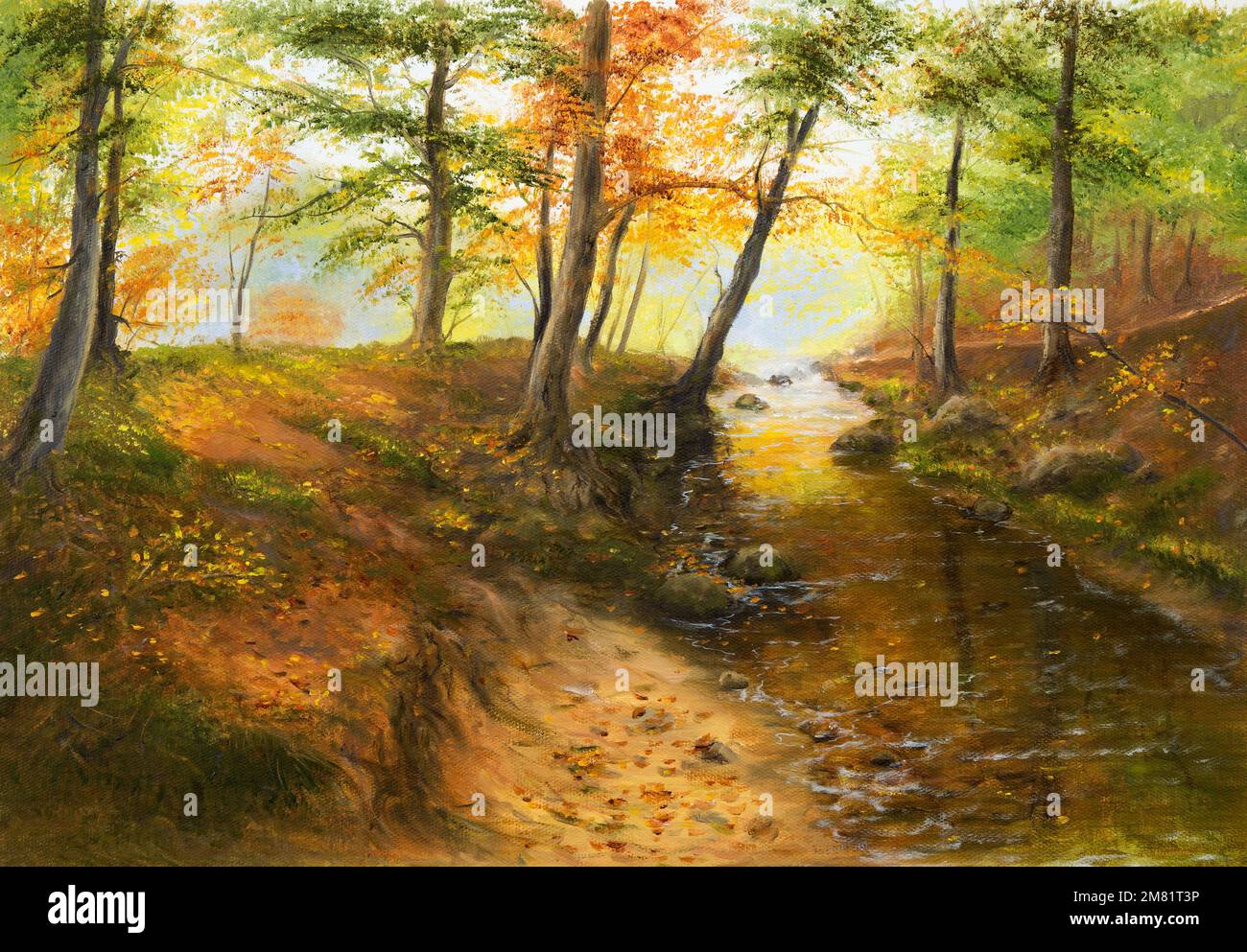 Original oil painting of beautifl autumn landscape, forest,mountains ...