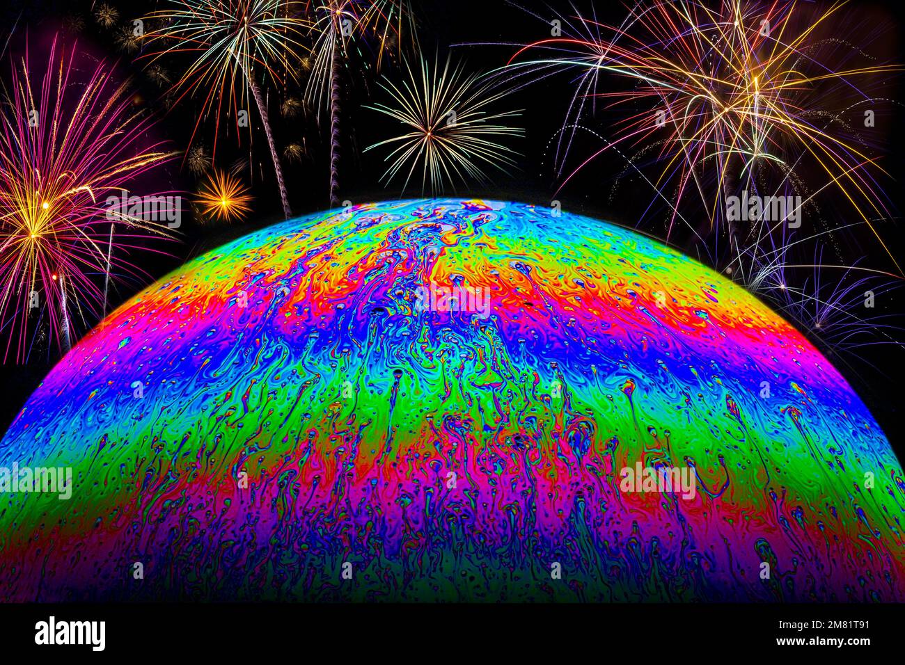 Fireworks Over Bubble World Stock Photo - Alamy