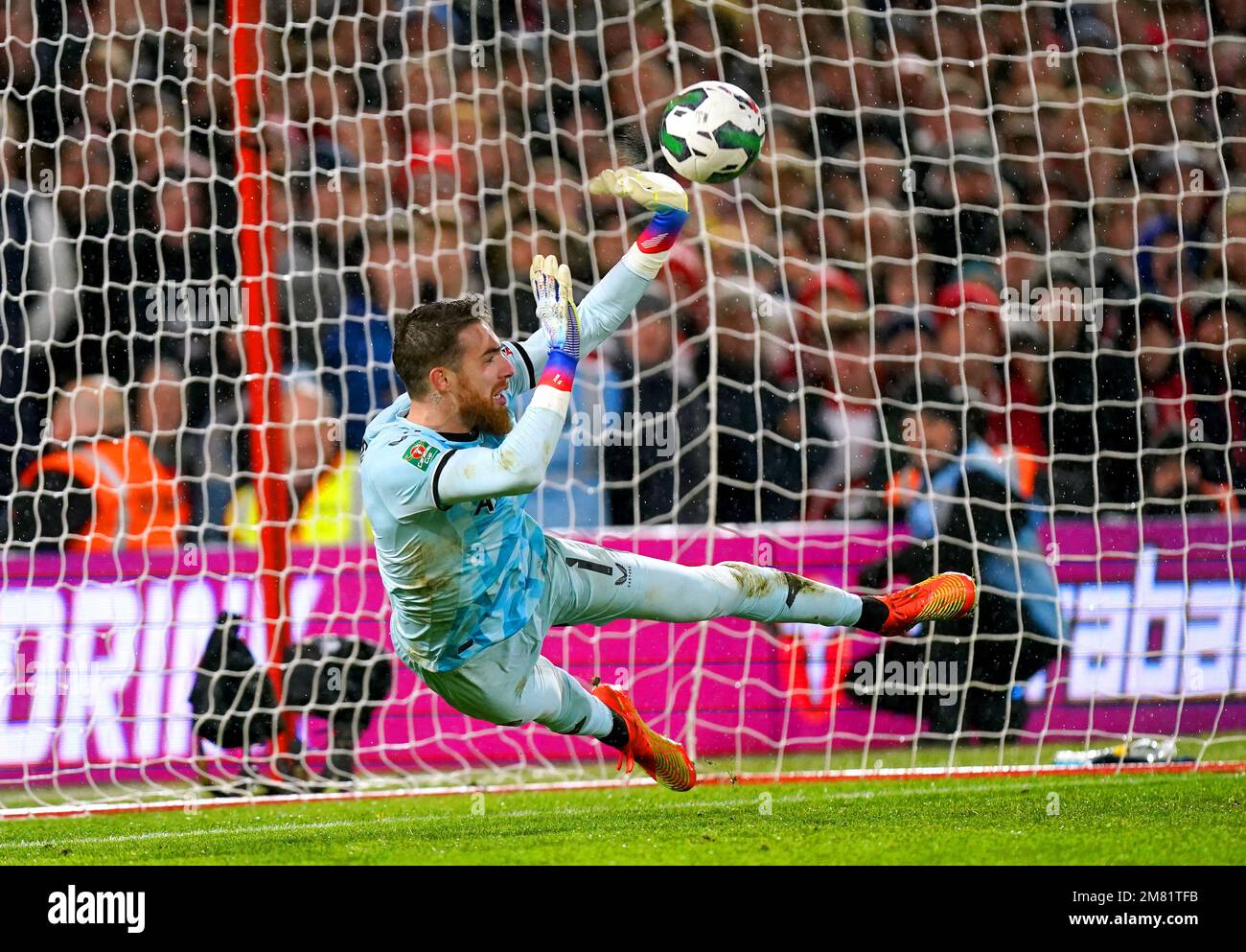 Wolverhampton Wanderers goalkeeper Jose Sa saves a penalty from ...