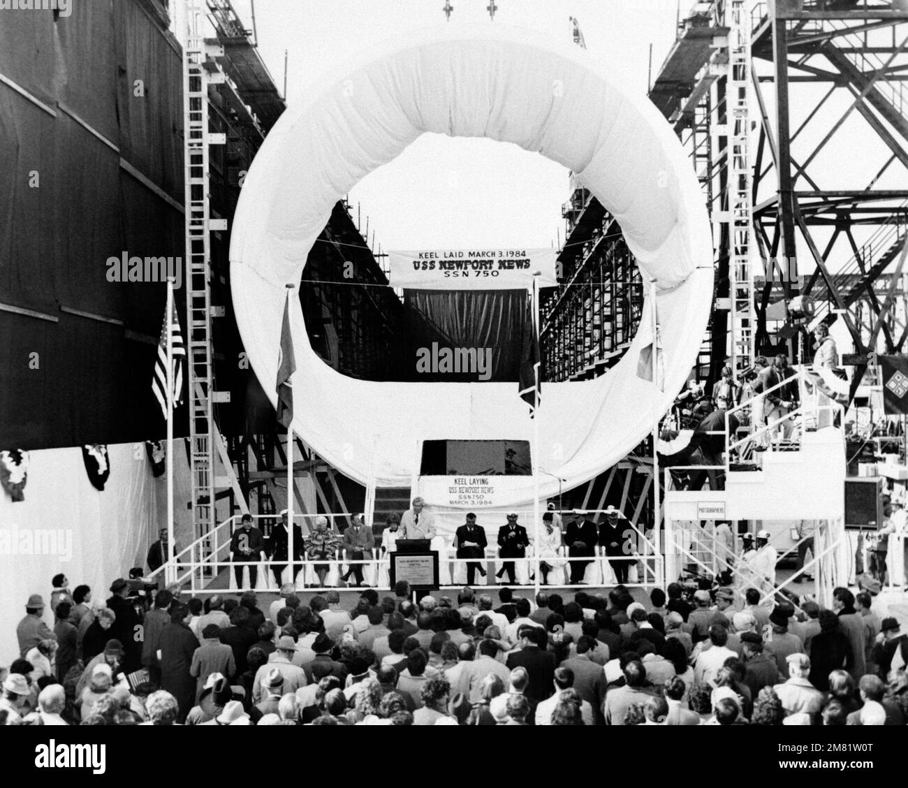 Ed Campbell speaks during the keel laying ceremony for the Los Angeles ...
