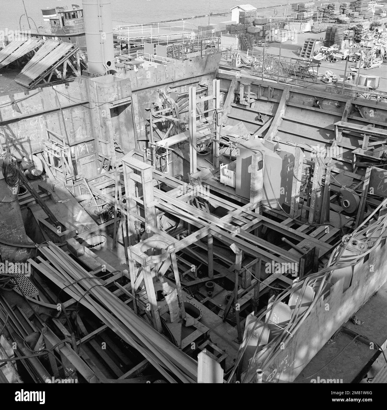 An interior view of auxiliary machine room No. 3 on the guided missile ...