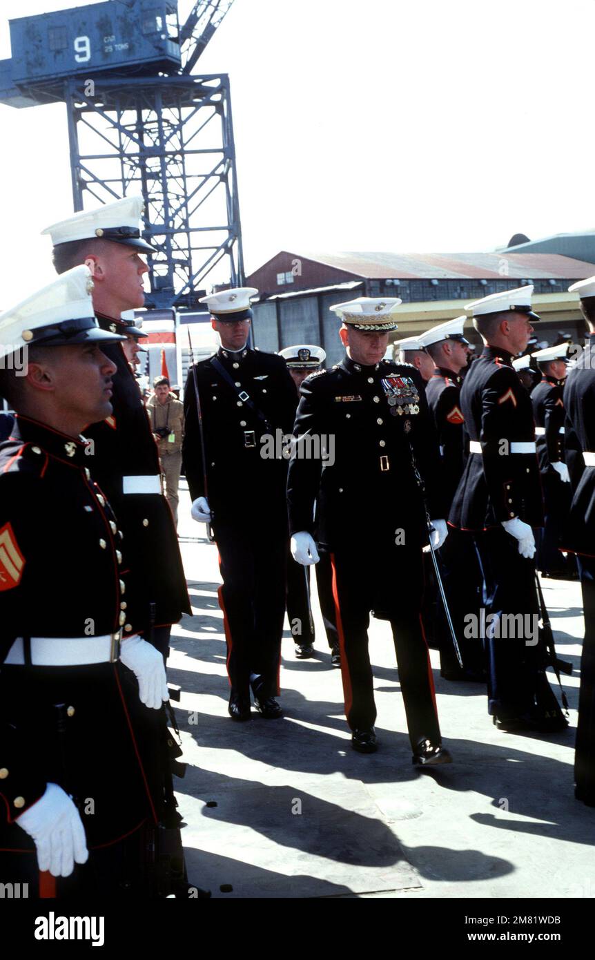 General Paul X. Kelley, commandant of the Marine Corps, reviews a ...
