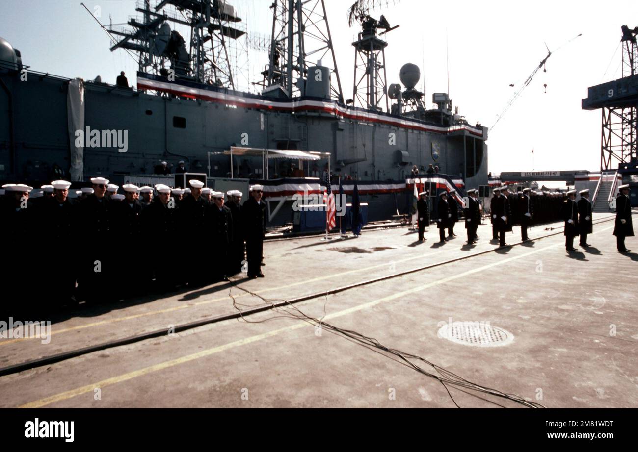 Crewmen and officers of the Oliver Hazard Perry-class guided missile ...