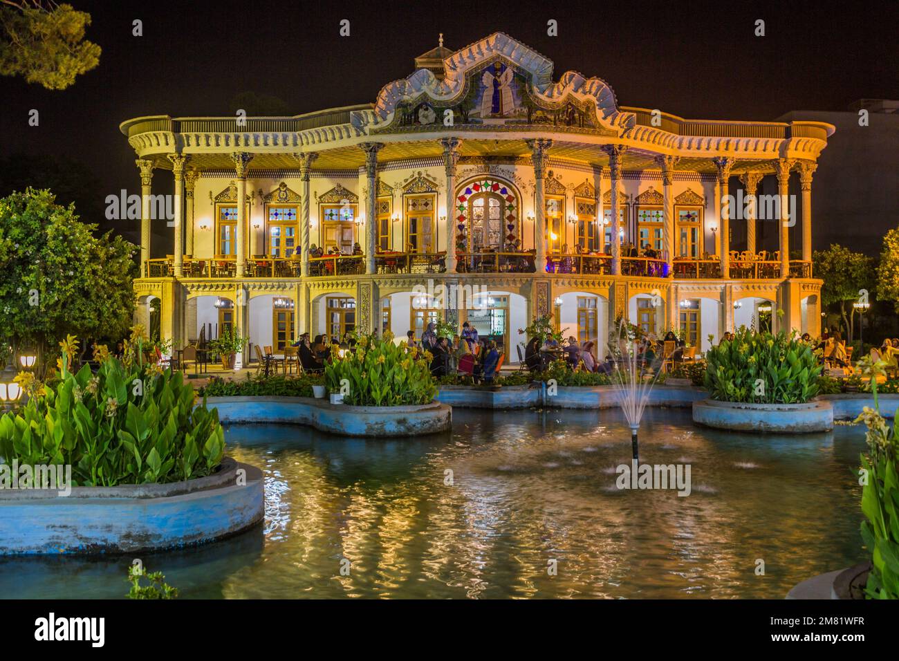 SHIRAZ, IRAN - JULY 8, 2019: Evening view of Shapouri House in Shiraz ...