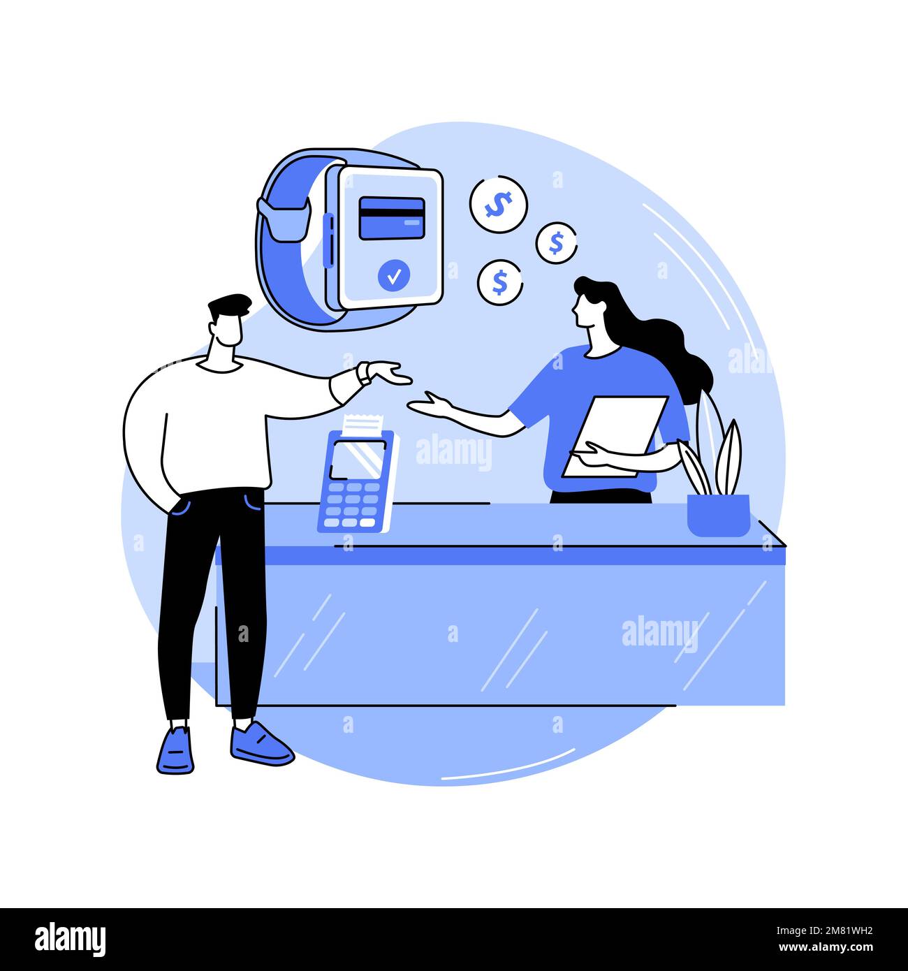 Paying with smartwatch isolated cartoon vector illustrations Stock ...