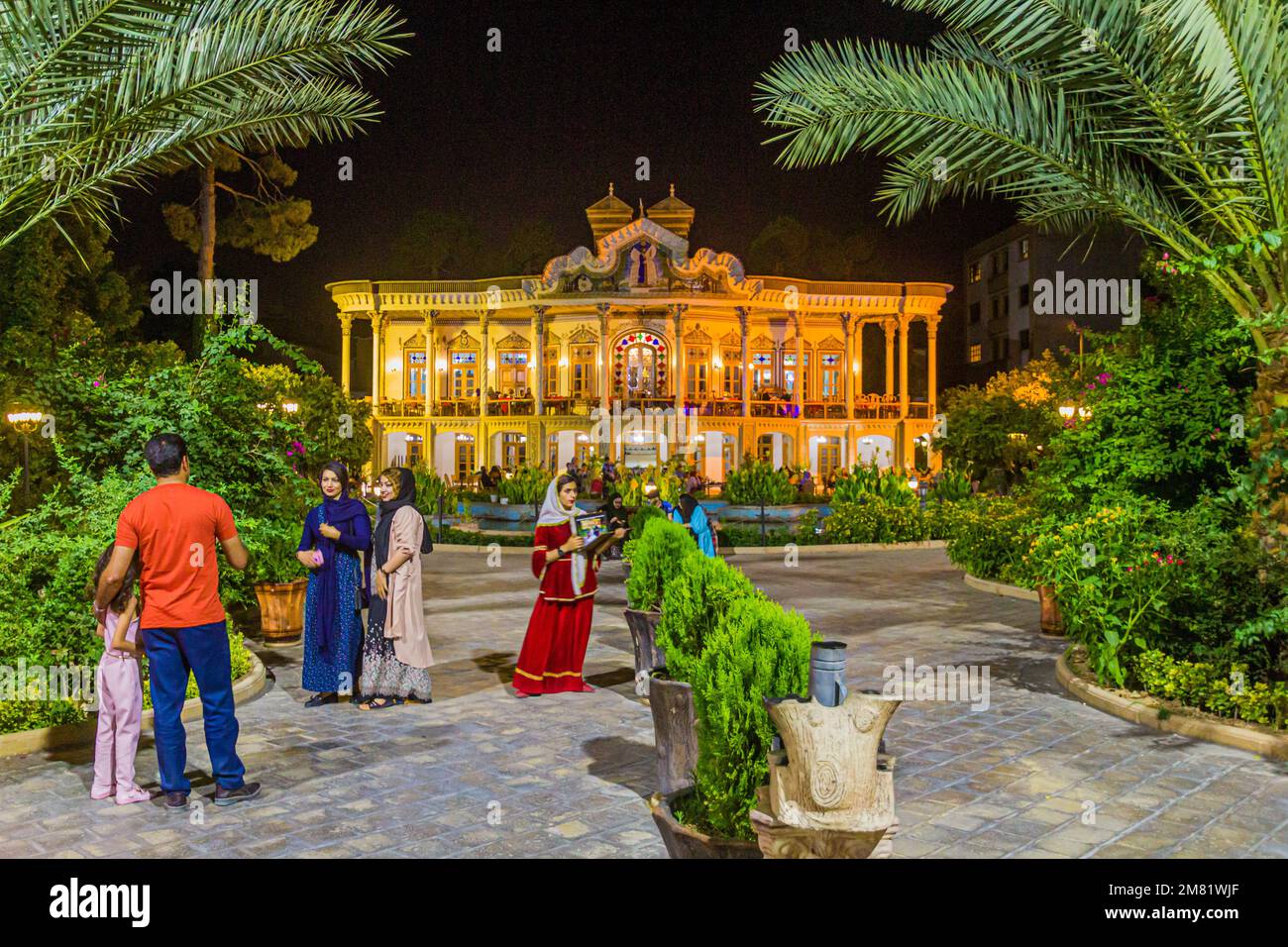 SHIRAZ, IRAN - JULY 8, 2019: Evening view of Shapouri House in Shiraz ...