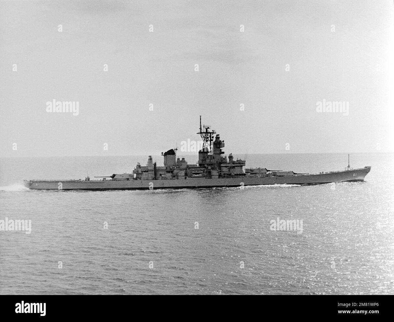 A starboard beam view of the battleship USS IOWA (BB 61) underway during sea trials. Country ...