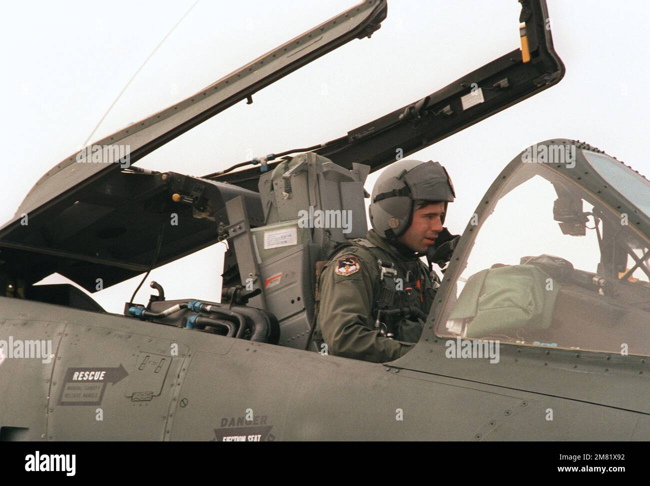 A pilot in the cockpit of an A-10 Thunderbolt II aircraft during the ...