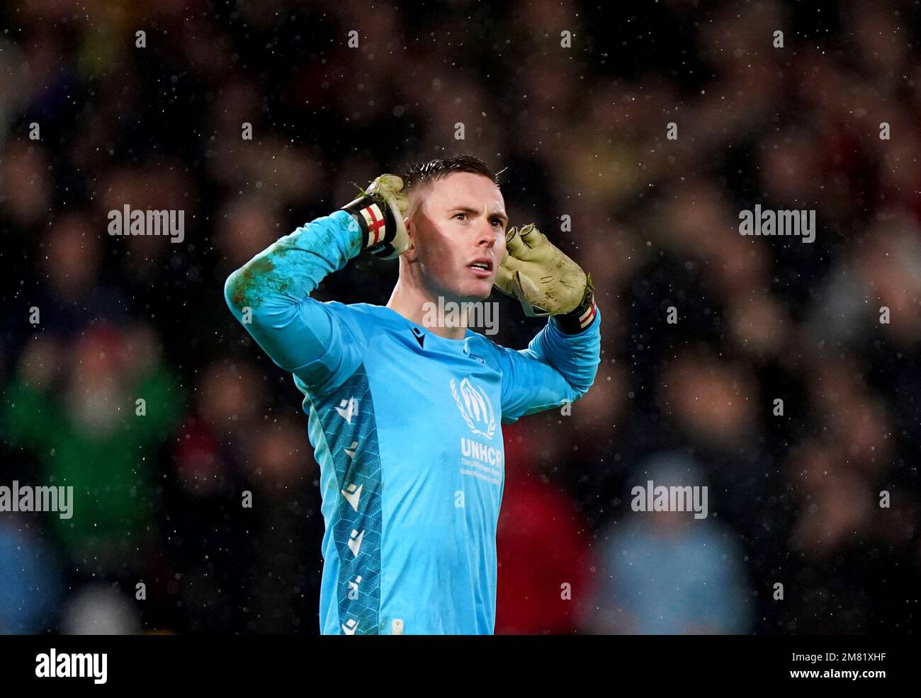 Nottingham Forest goalkeeper Dean Henderson gestures after making a ...