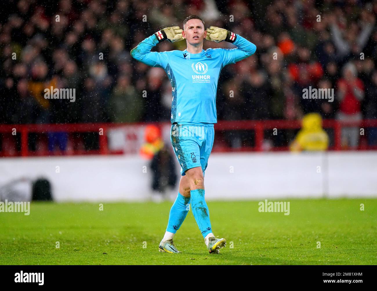 Nottingham Forest goalkeeper Dean Henderson gestures after making a ...