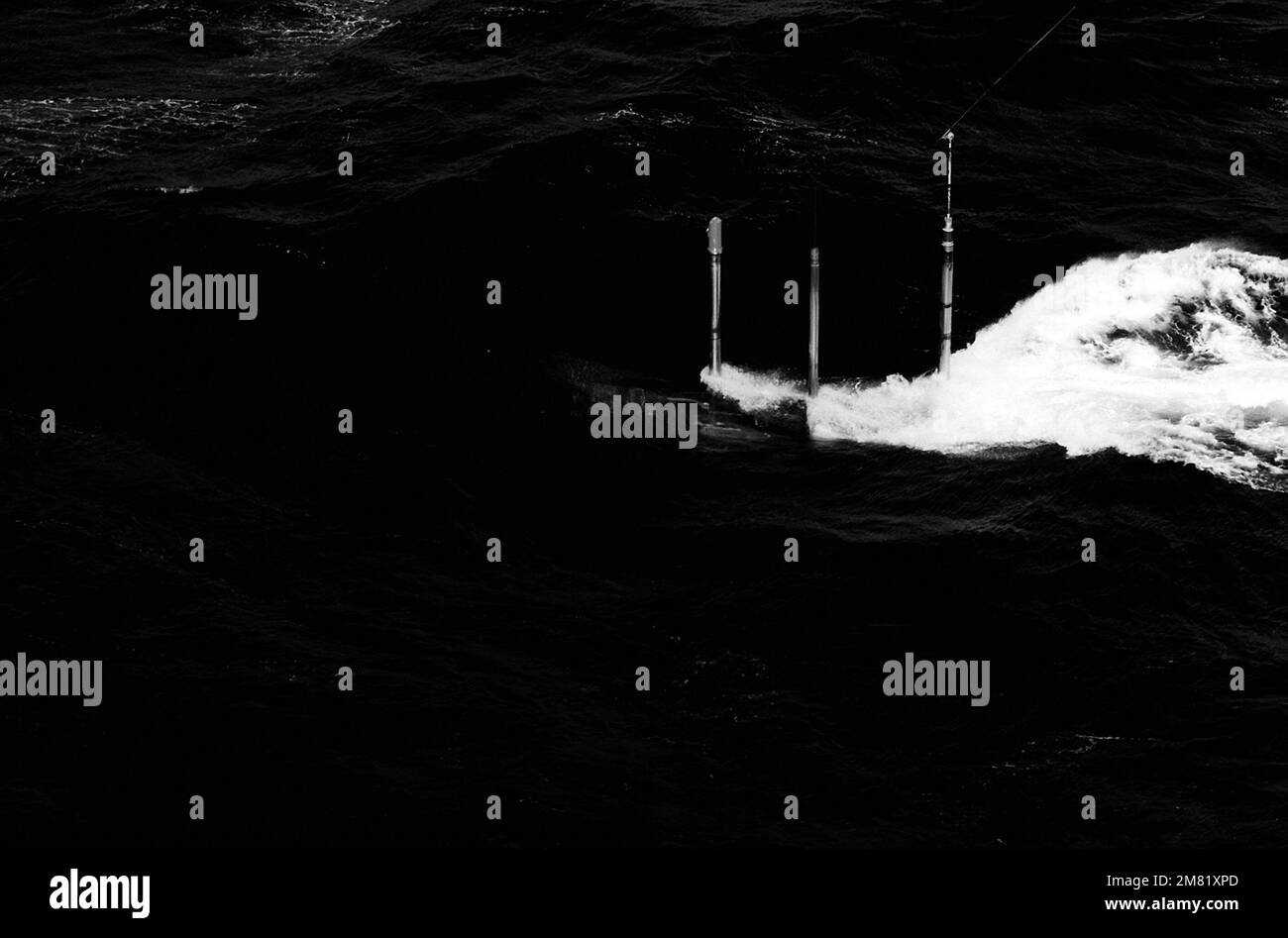 An aerial port side view of a Soviet "Victor I" class submarine ...