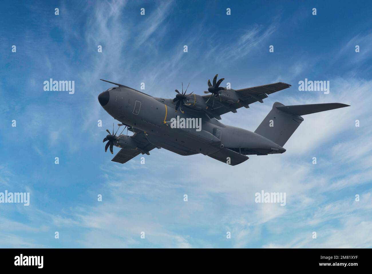 An Airbus A400M Atlas military transport aircraft flying high in the ...