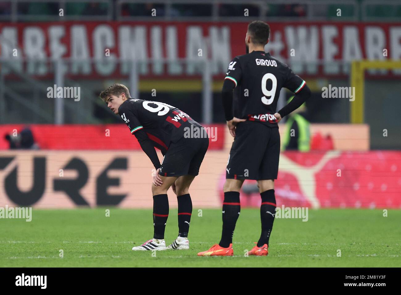 Charles De Ketelaere and Olivier Giroud of Ac Milan look dejected ...