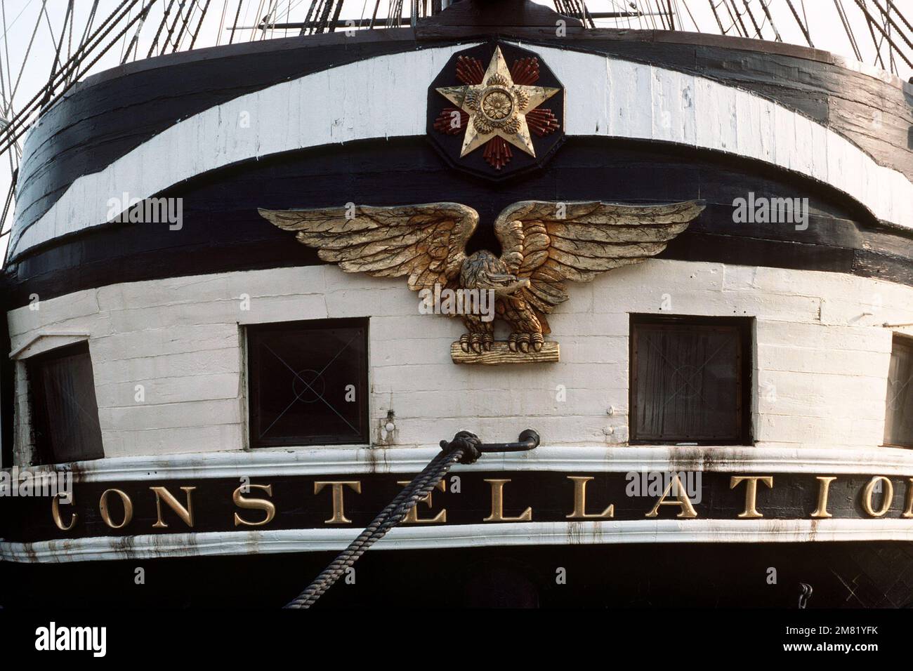 A view of the transom plate of the sailing frigate USF CONSTELLATION ...
