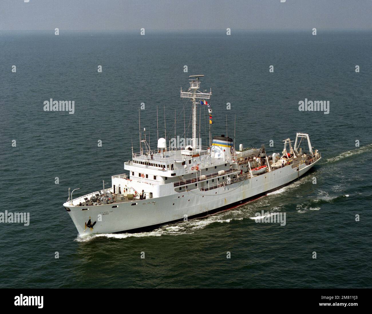 An aerial port bow view of the Silas Bent Class surveying ship USNS ...
