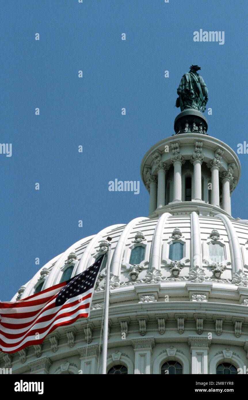 A view of the United States Capitol dome and the native American Indian ...