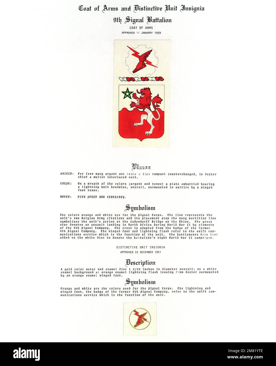 Approved insignia for: 9th Signal Battalion. Country: Unknown Stock ...