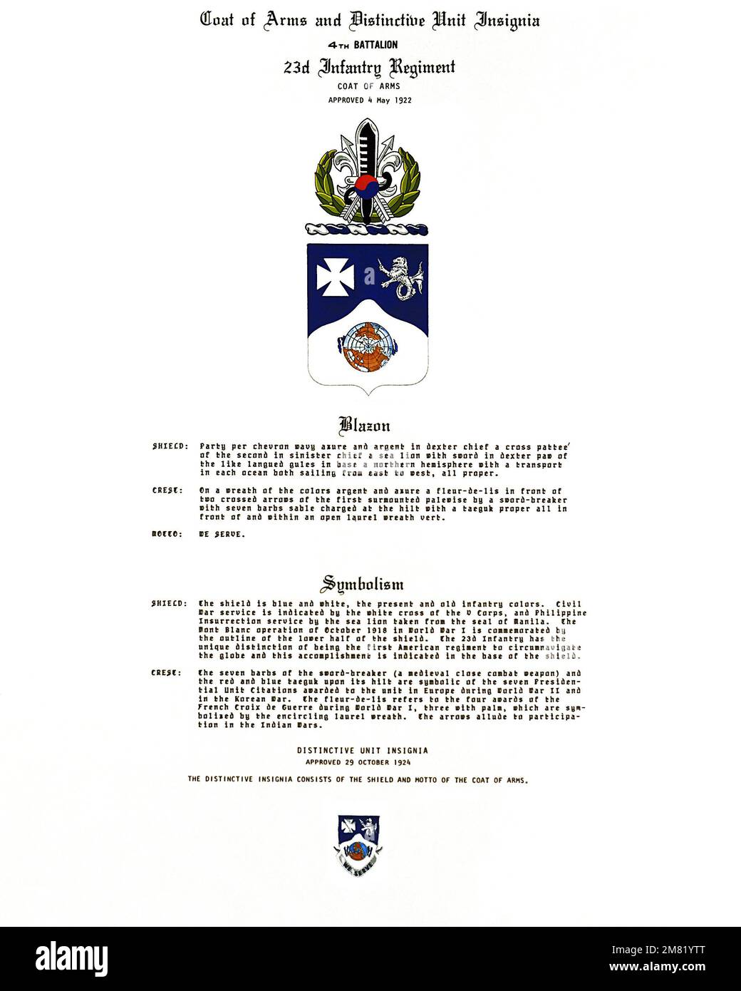 Approved insignia for: 23rd Infantry Regiment, 4th Battalion. Country ...