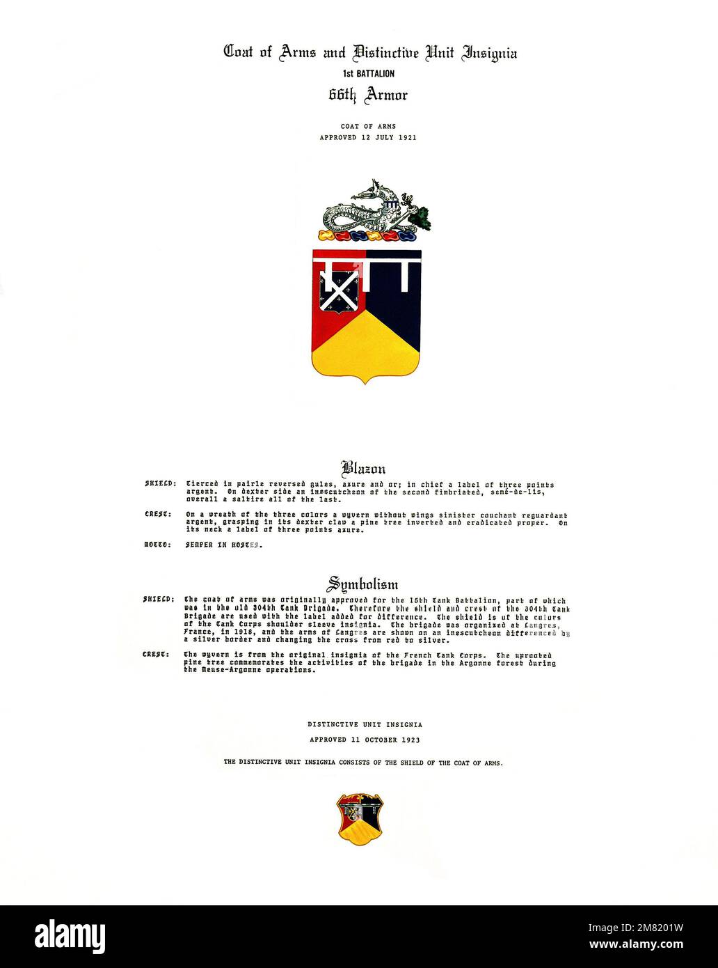 Approved insignia for: 66th Armor Regiment, 1ST Battalion. Country ...