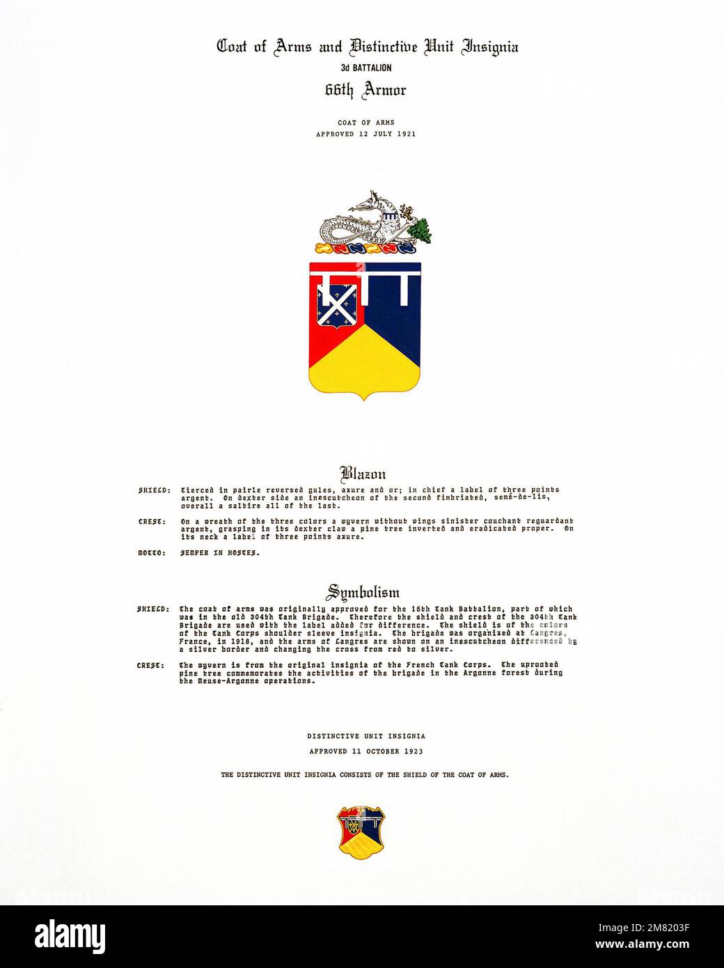 Approved insignia for: 66th Armor Regiment, 3rd Battalion. Country ...