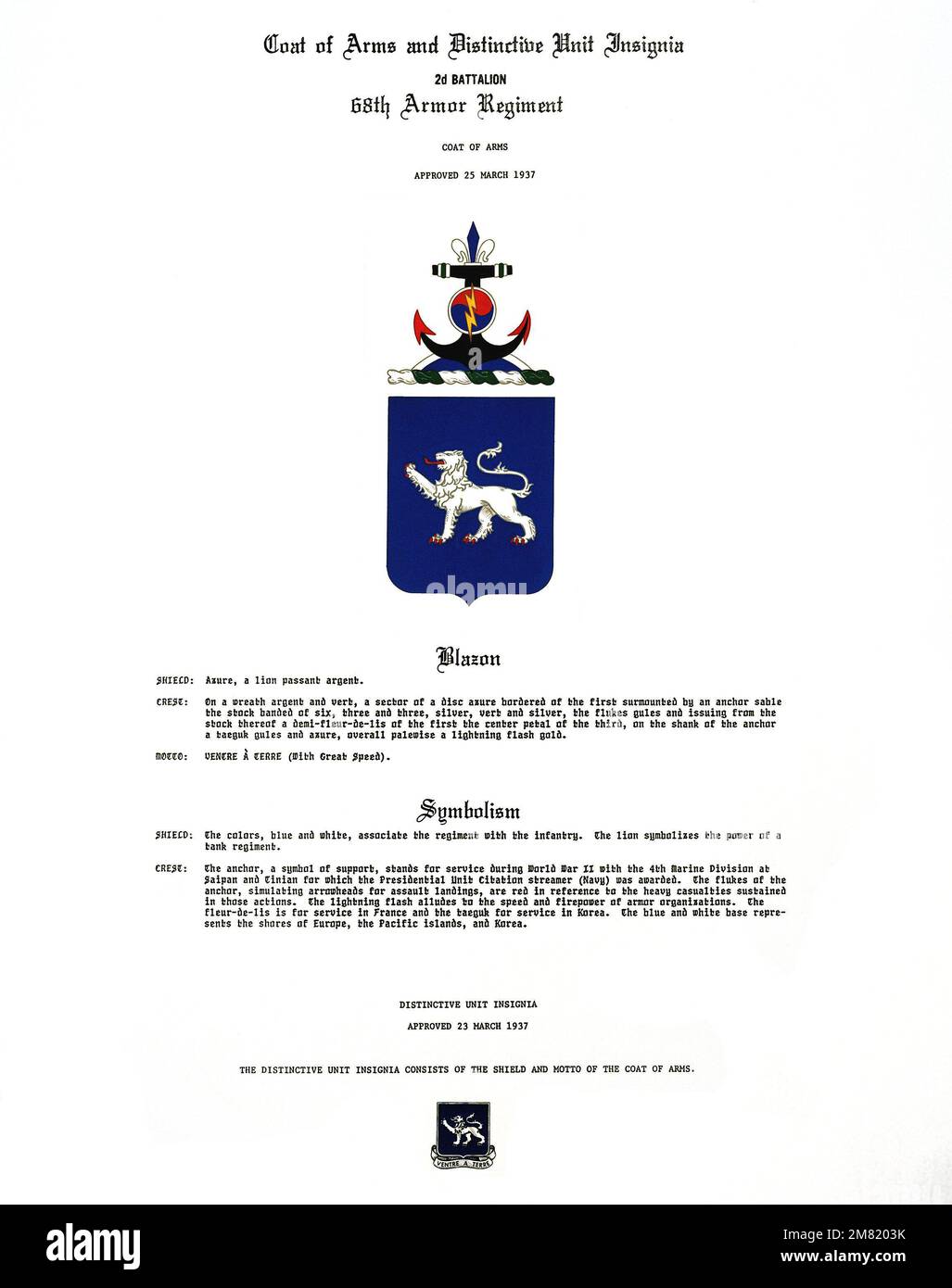 Approved insignia for: 68th Armor Regiment, 2nd Battalion. Country ...