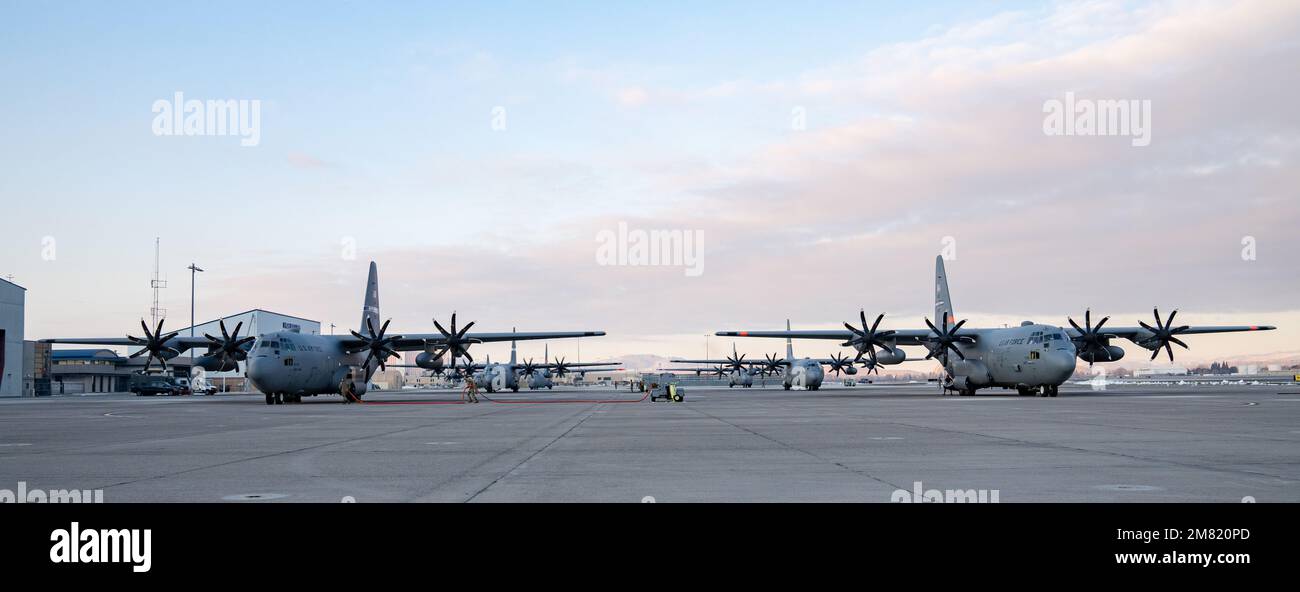 Four C-130 Hercules aircraft from the 152nd Airlift Wing (AW), 153rd AW ...