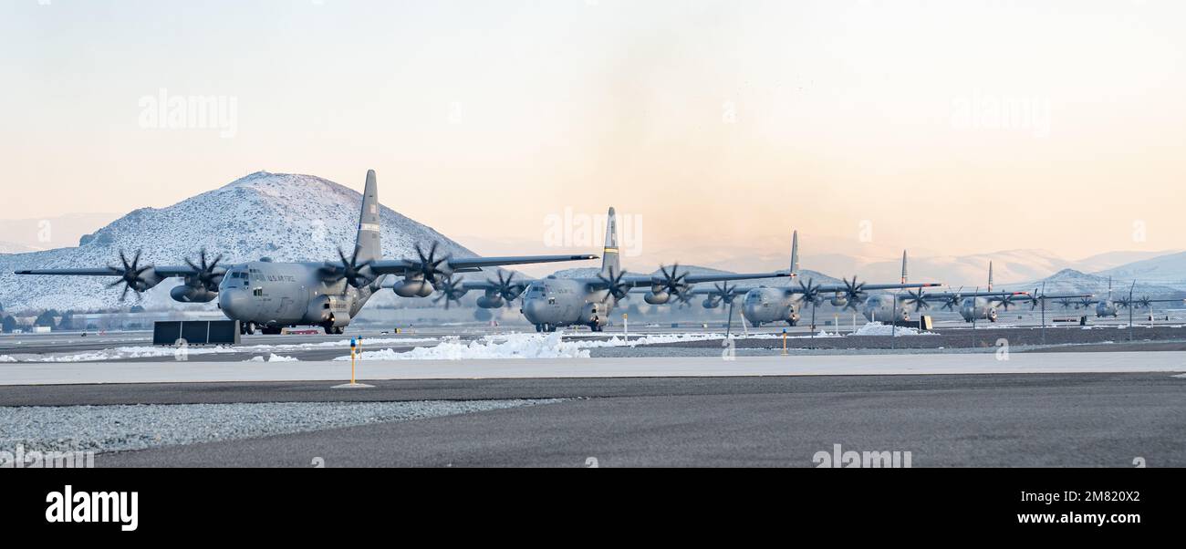 Four C-130 Hercules aircraft from the 152nd Airlift Wing (AW), 153rd AW ...
