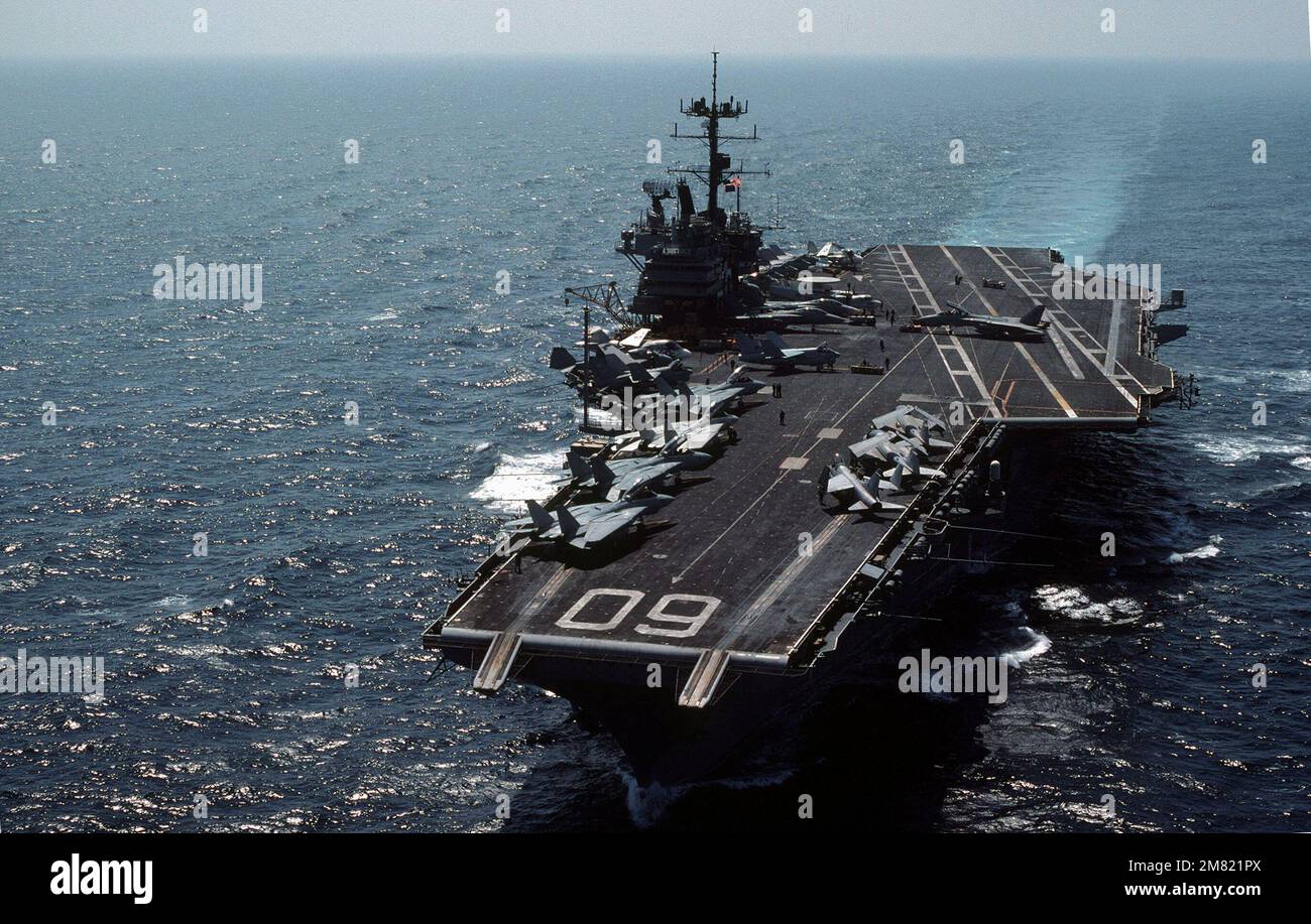 A port bow view of the aircraft carrier USS SARATOGA (CV 60) underway ...