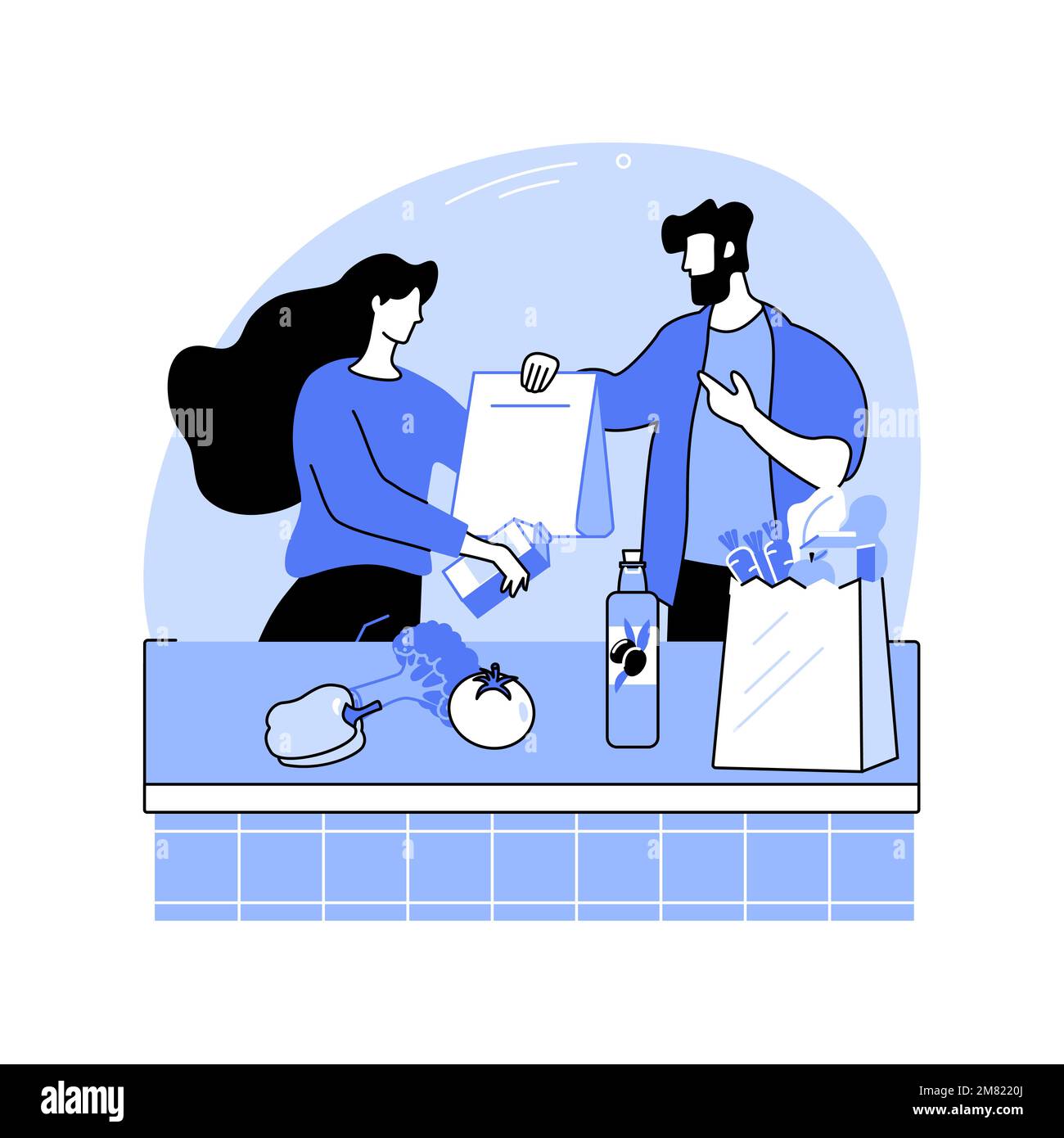 Unpacking grocery bags isolated cartoon vector illustrations Stock ...