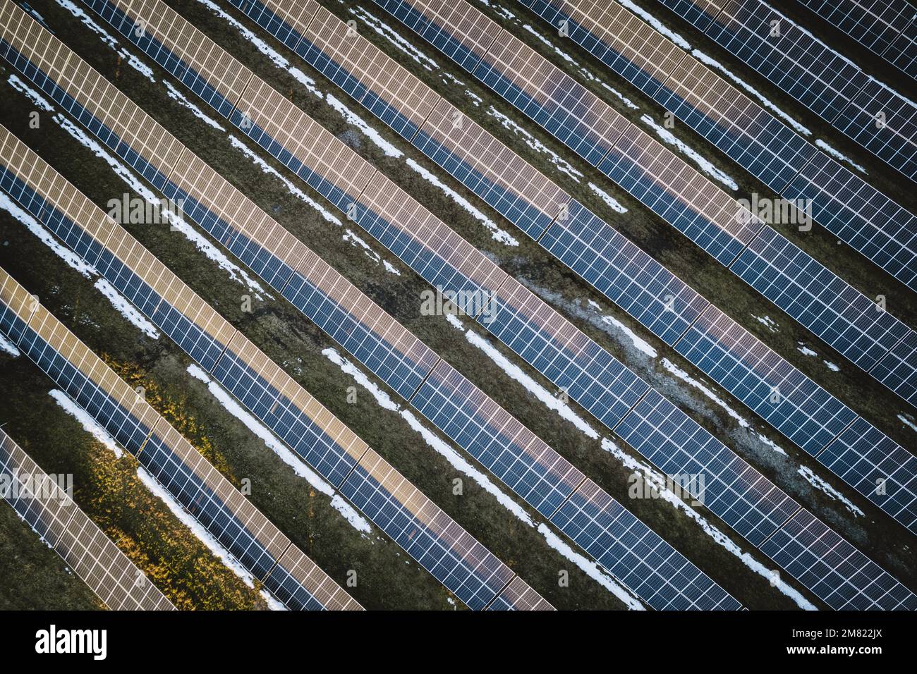 Aerial detail of solar panel farm generating renewable energy Stock ...
