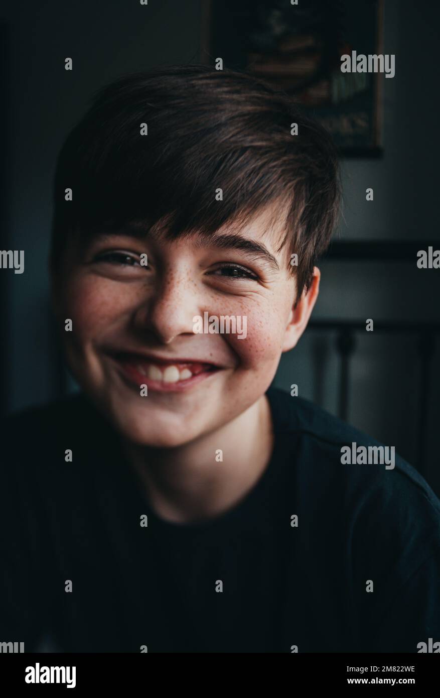 Close up portrait of happy smiling caucasian tween boy Stock Photo - Alamy
