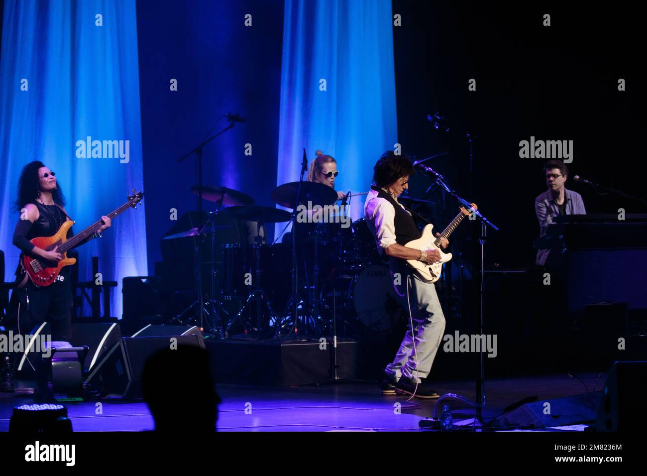 Guitar legend Jeff Beck (Centre) performing on stage during his final ...