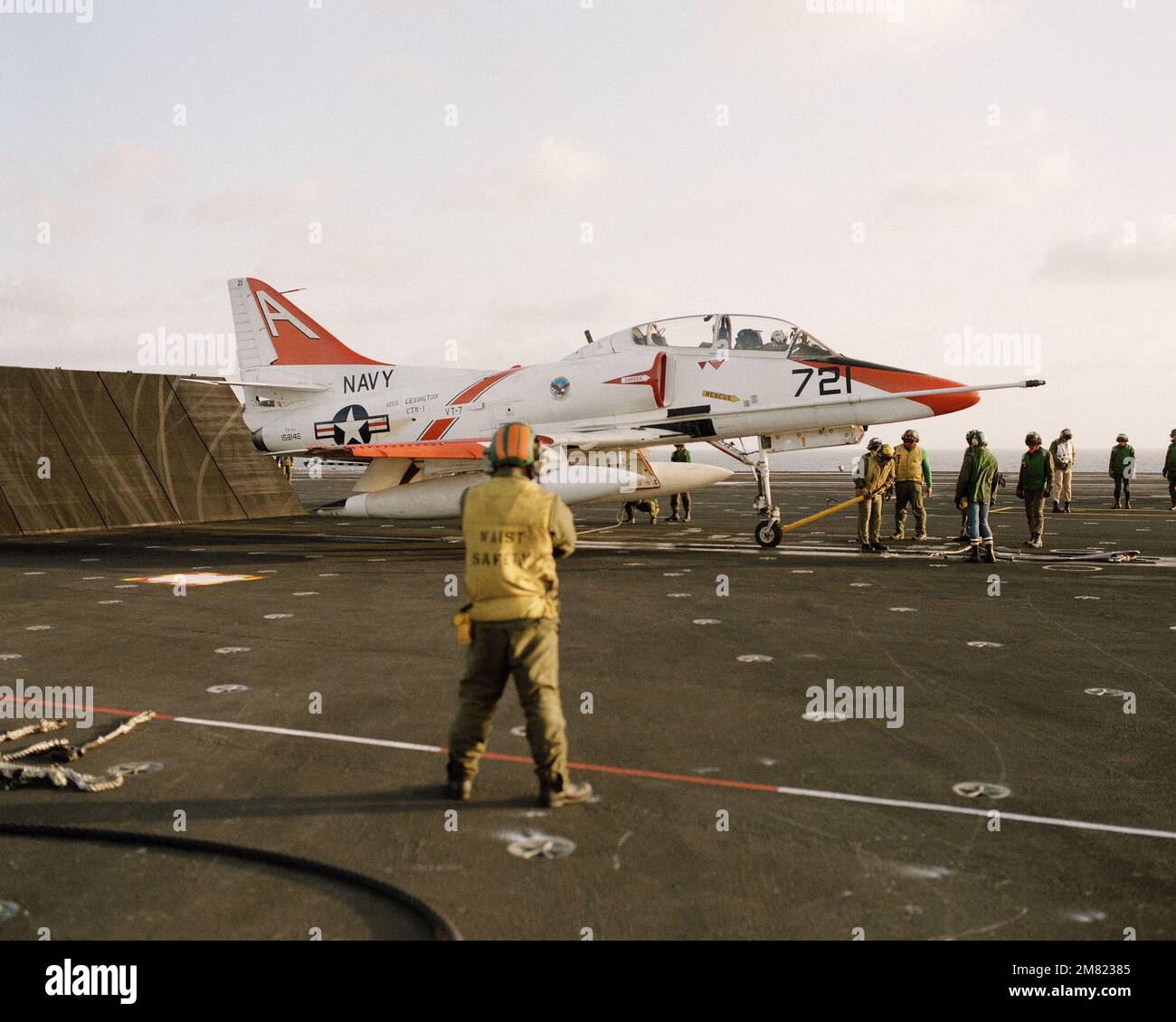 A TA-4J Skyhawk aircraft from Training Squadron 7 (VT-7) is prepared ...