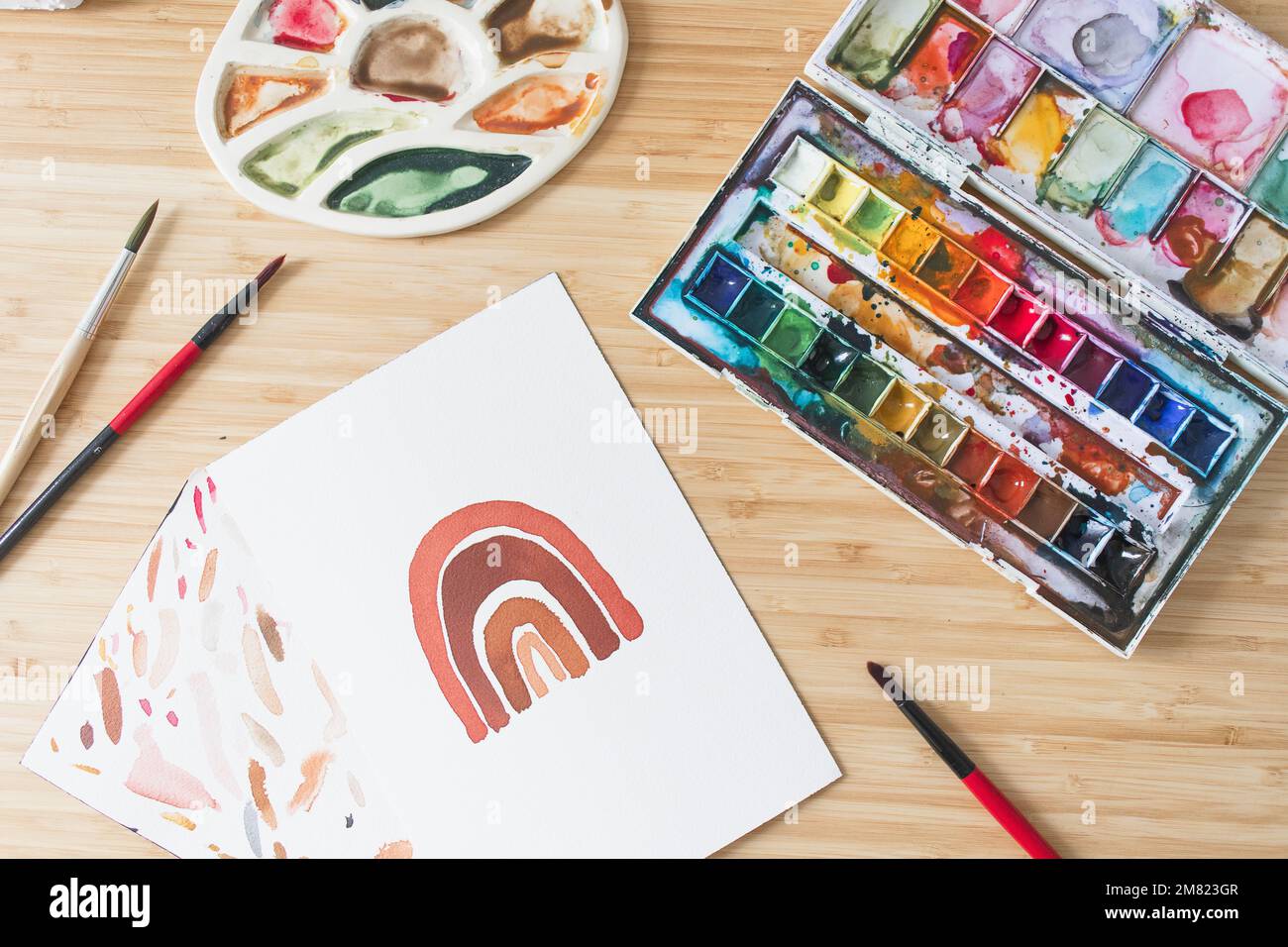 Art Materials on a Desk Creativity Stock Photo - Alamy