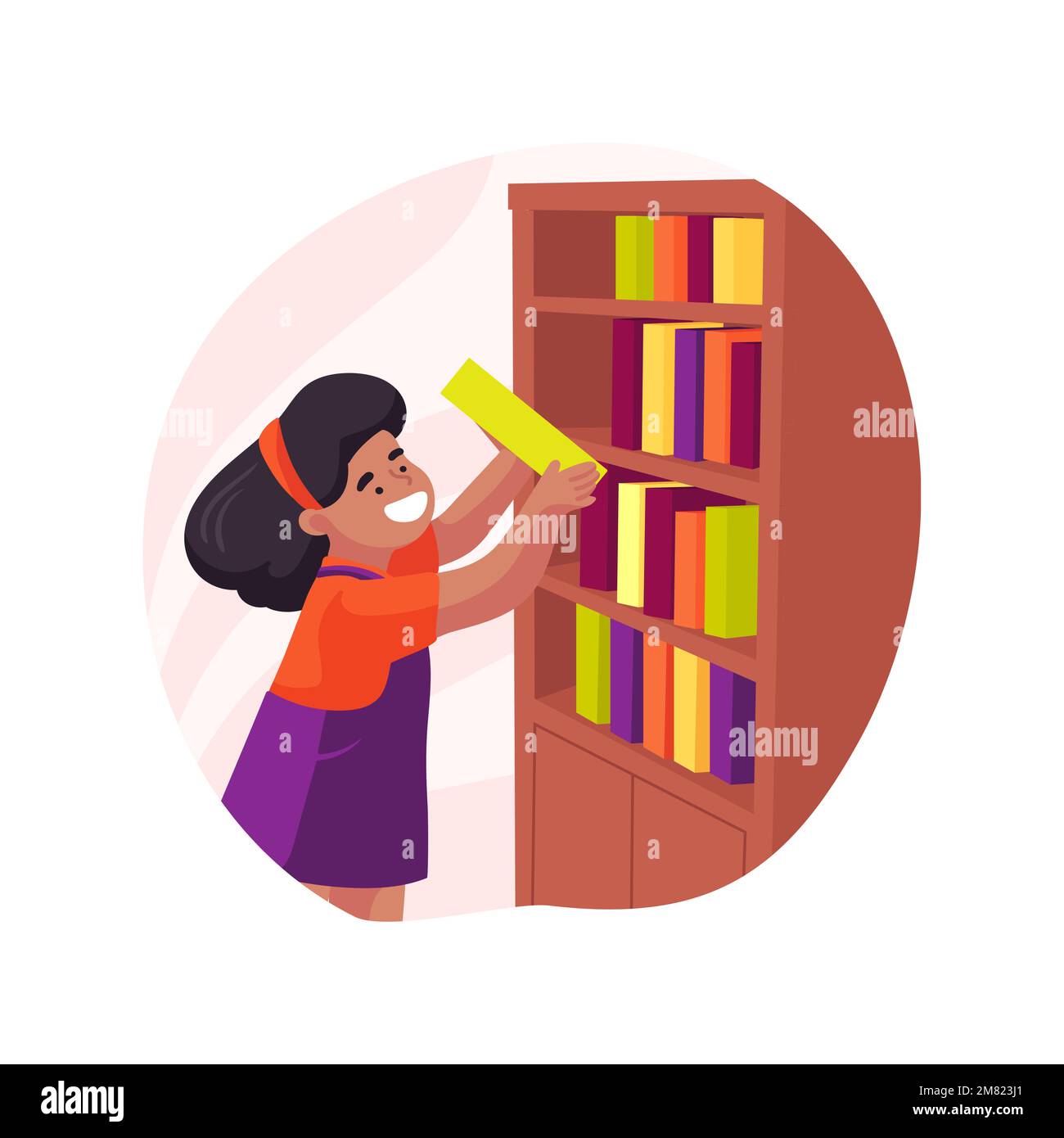 Picking a book in a library isolated cartoon vector illustration Stock ...