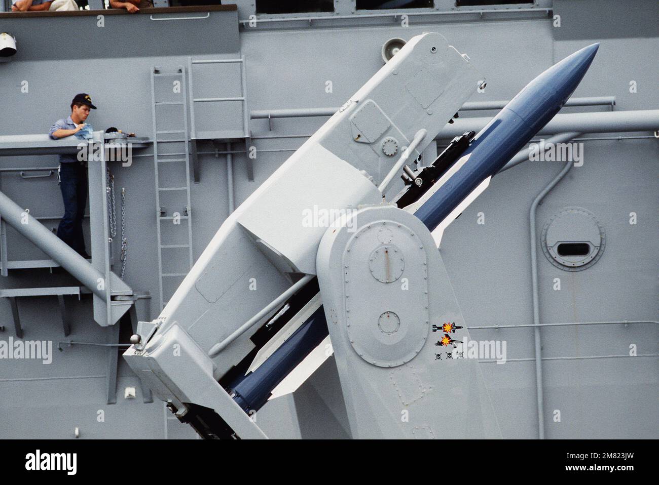 A view of a Standard-2 (SM-2) medium range missile on a Mark 13 ...