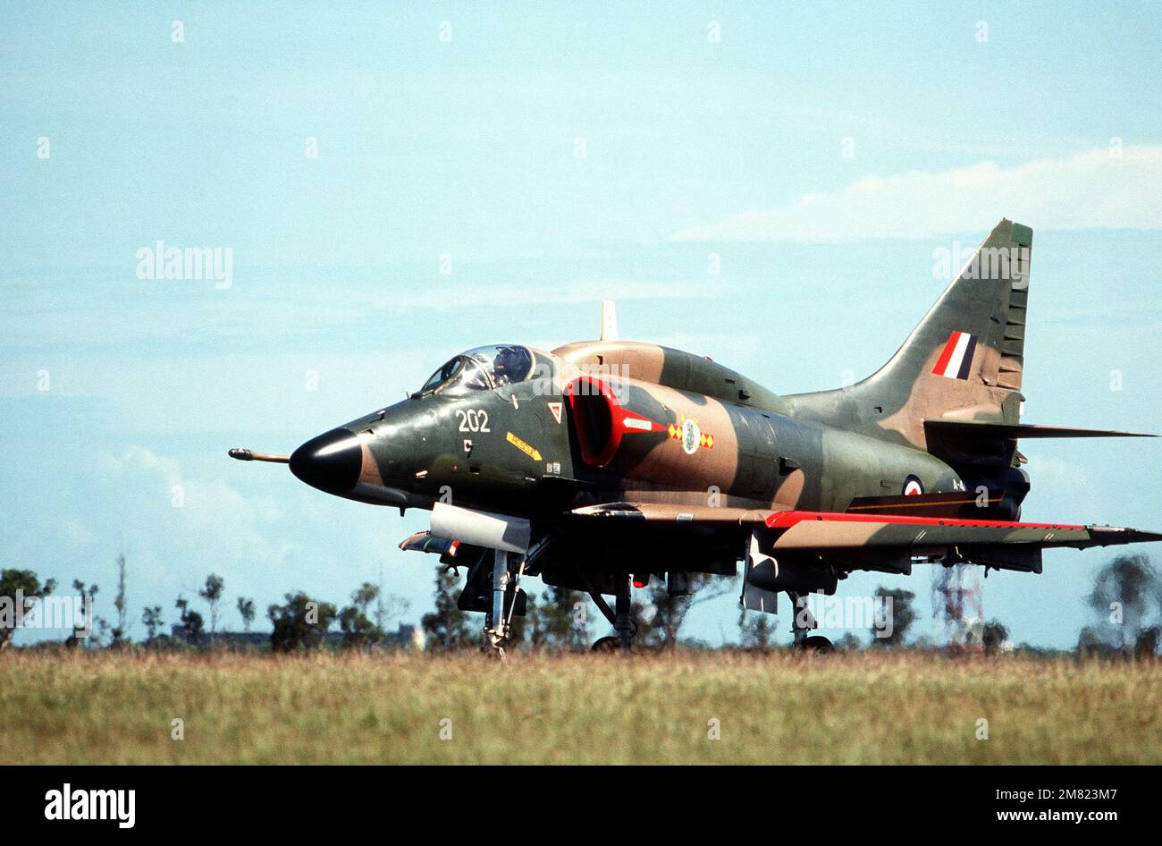 A left front view of a Royal New Zealand Air Force A-4 Skyhawk aircraft ...
