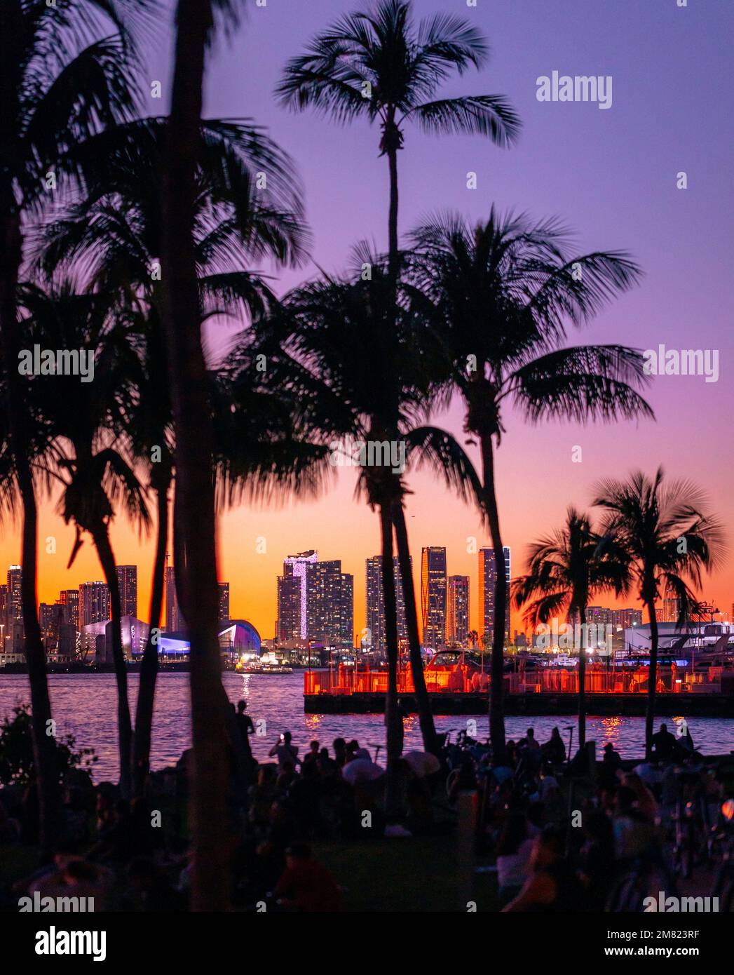 sunset at the beach views downtown miami beautiful colors Stock Photo ...
