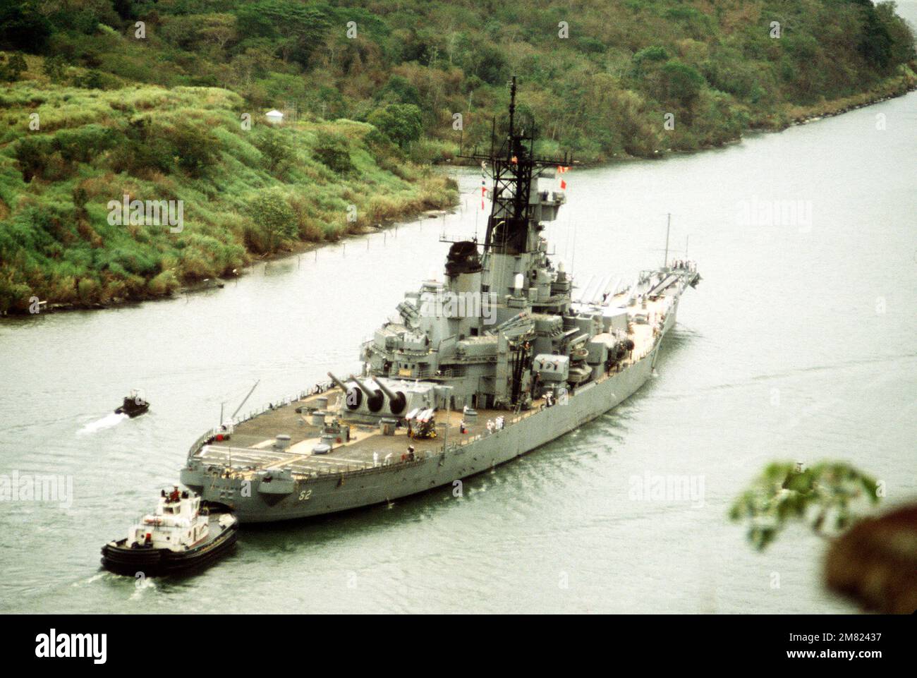 A starboard quarter view of the battleship USS NEW JERSEY (BB 62 ...