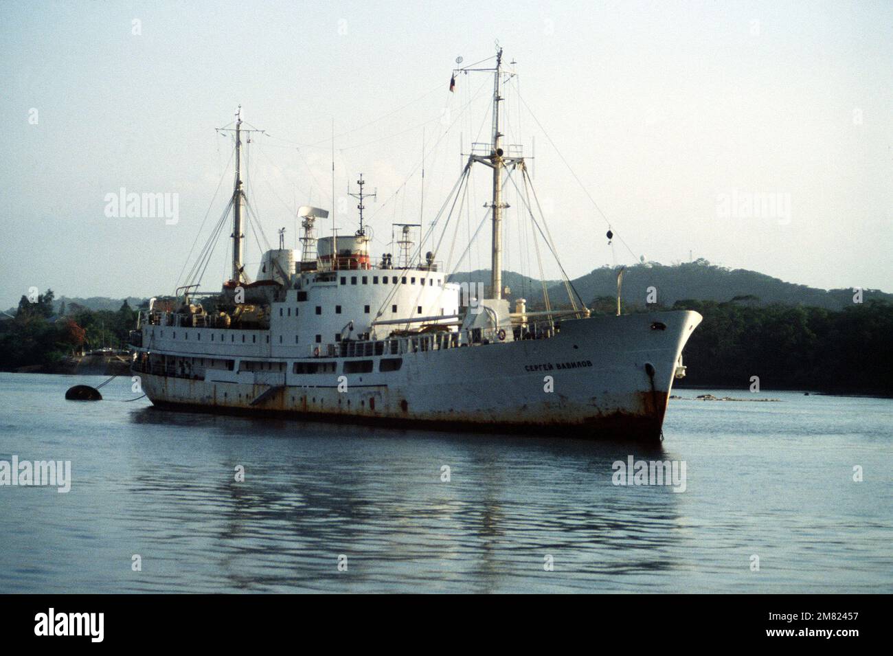 A starboard bow view of the Soviet research ship SERGEY VAVILOV ...