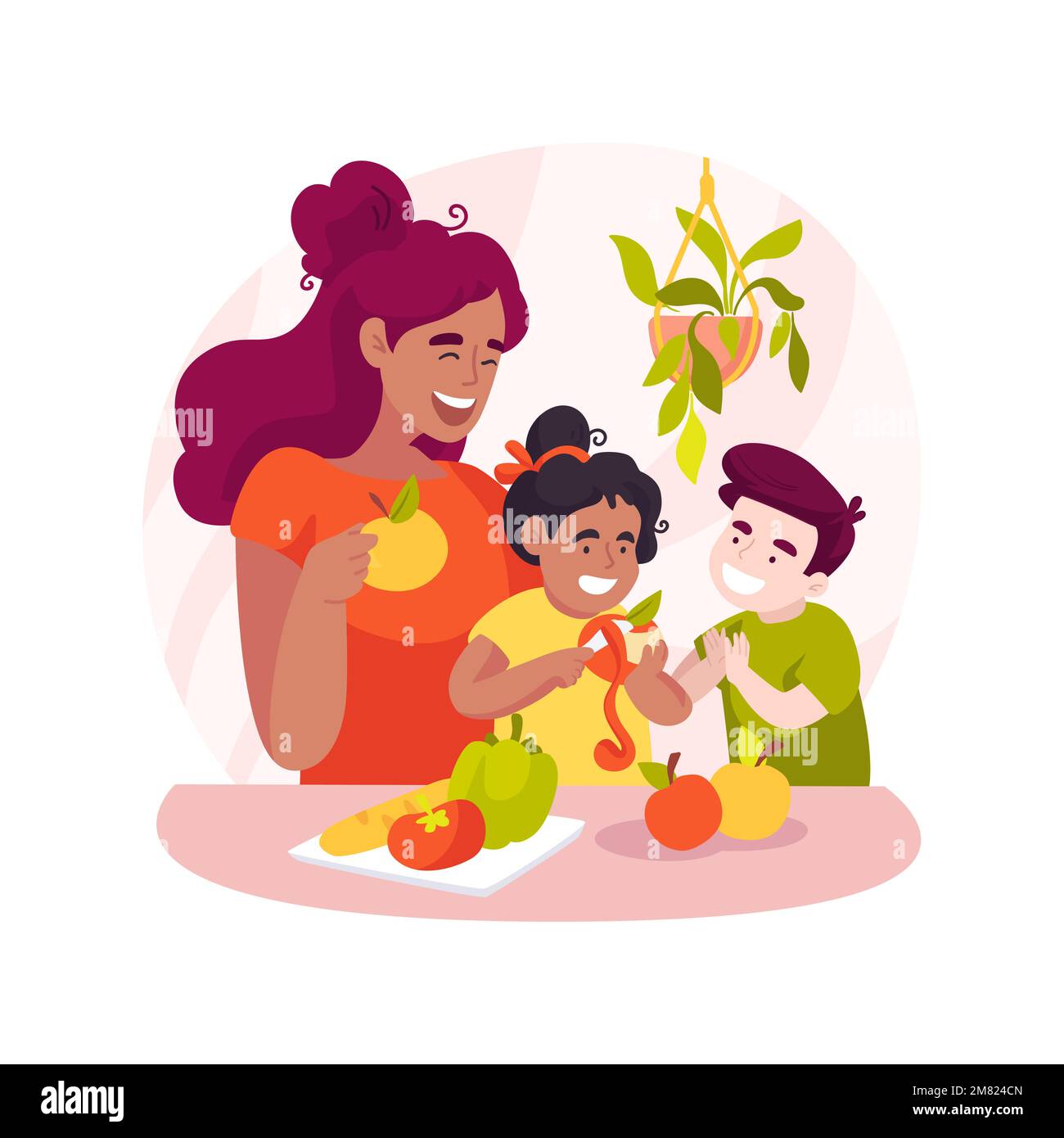 Peeling fruit with a knife isolated cartoon vector illustration Stock ...