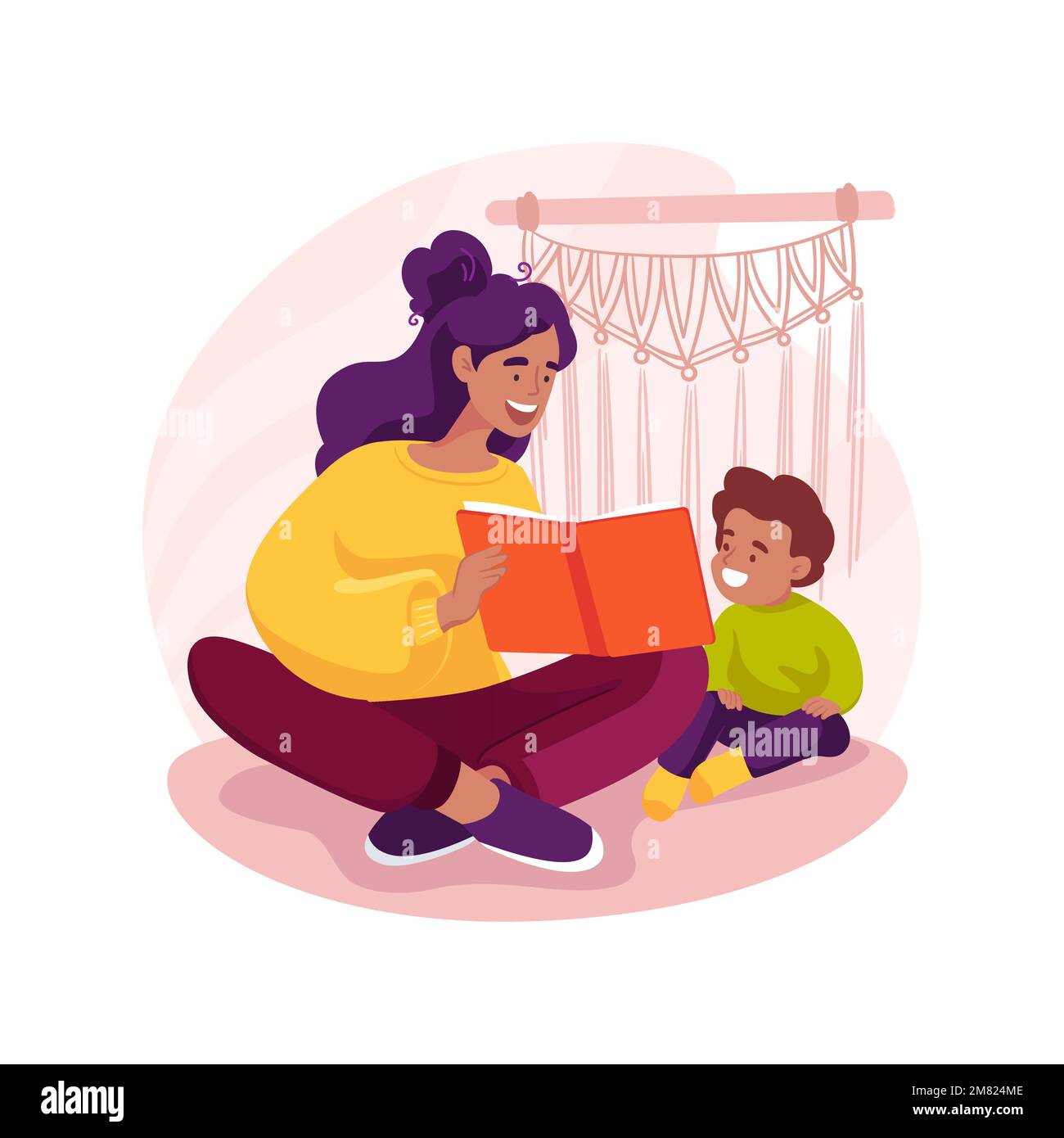 Parent read book to a child isolated cartoon vector illustration Stock ...