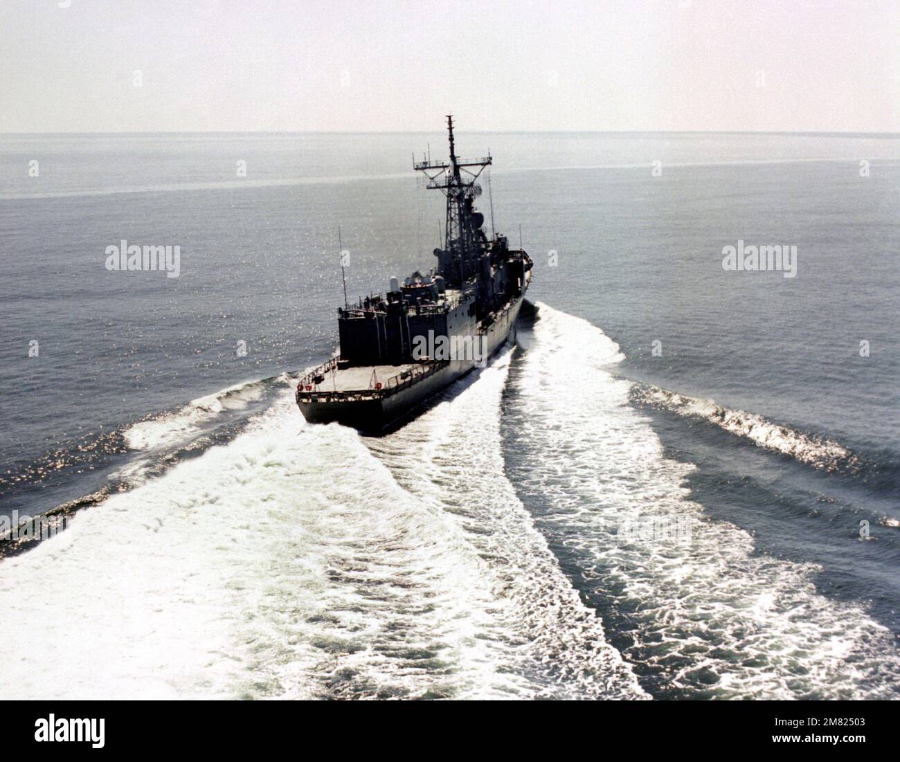 An starboard quarter view of the guided missile frigate ROBERT G ...