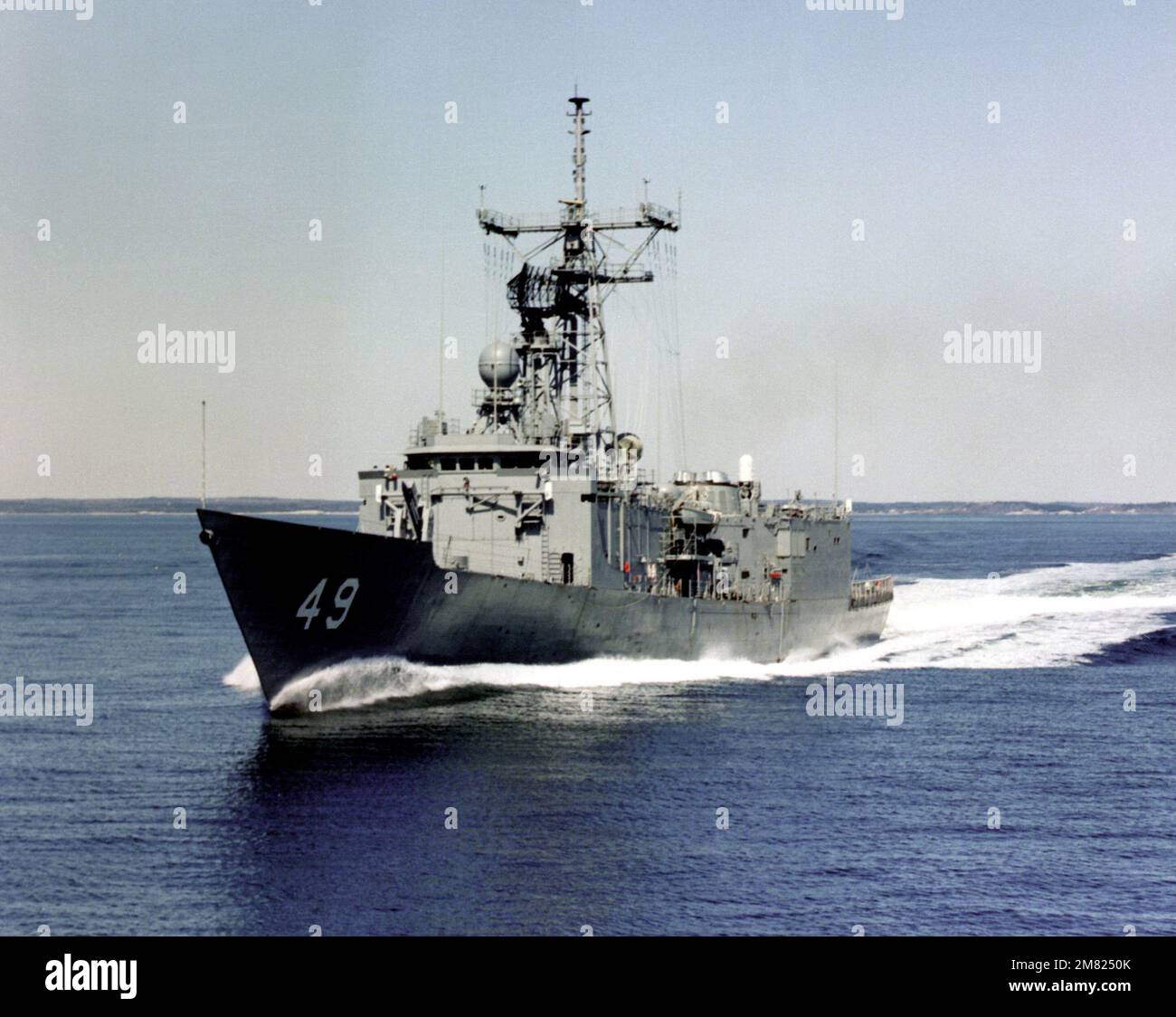 A port bow view of the guided missile frigate ROBERT G. BRADLEY (FFG-49) underway during sea ...